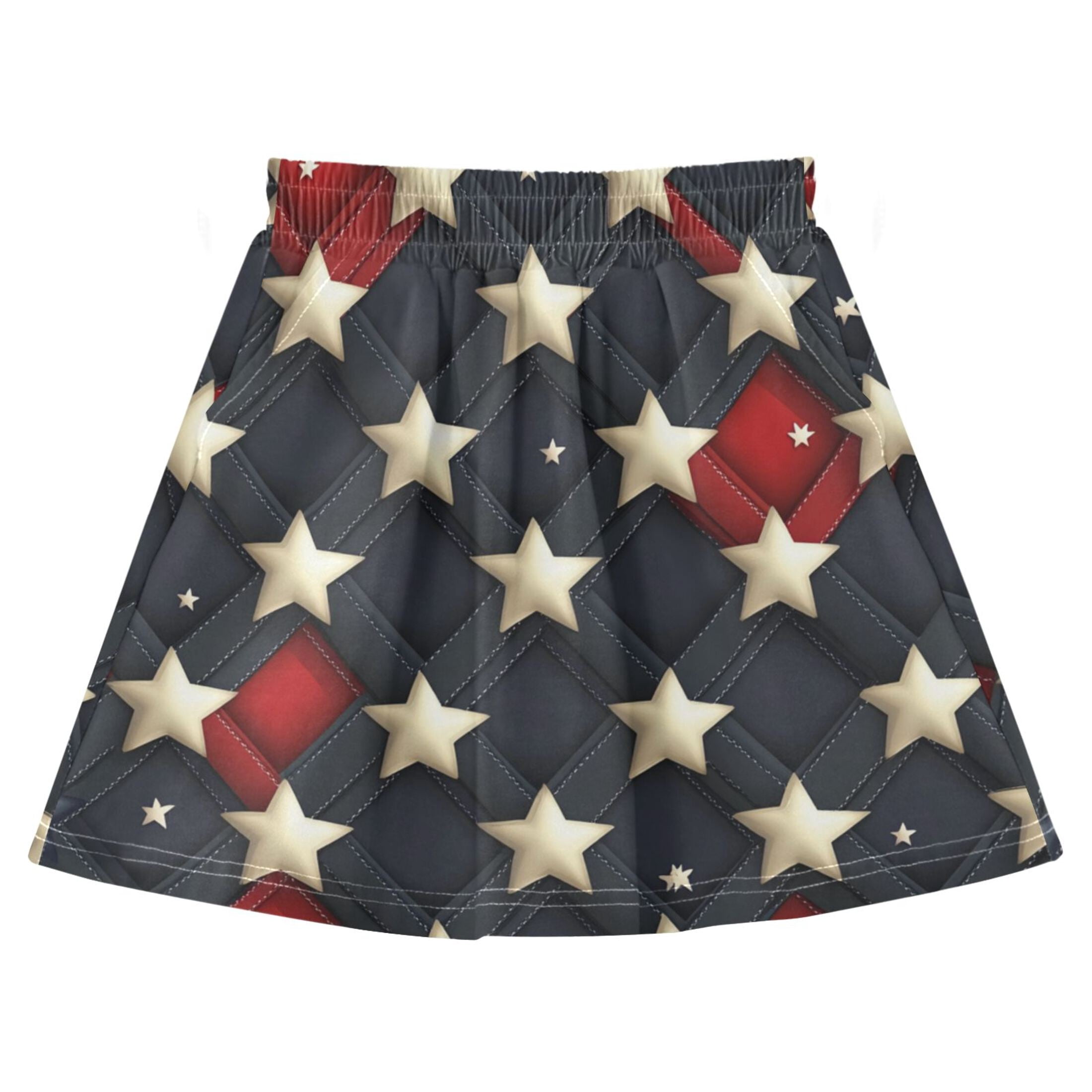 3d Red Blue Plaids Stars Girls' Skirts A-Line Skirts with Under Dress ...