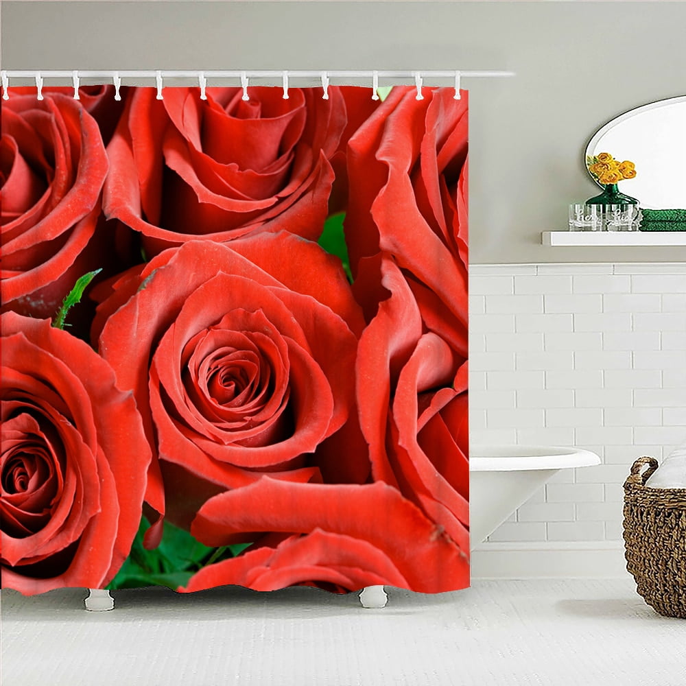 3d Red Rose Plants Flowers Bathroom Curtain Love Romance Bath Curtain ...
