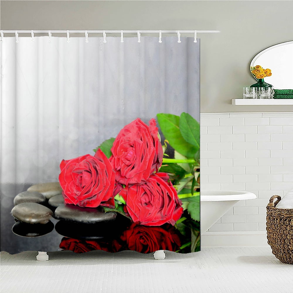 3d Red Rose Plants Flowers Bathroom Curtain Love Romance Bath Curtain ...
