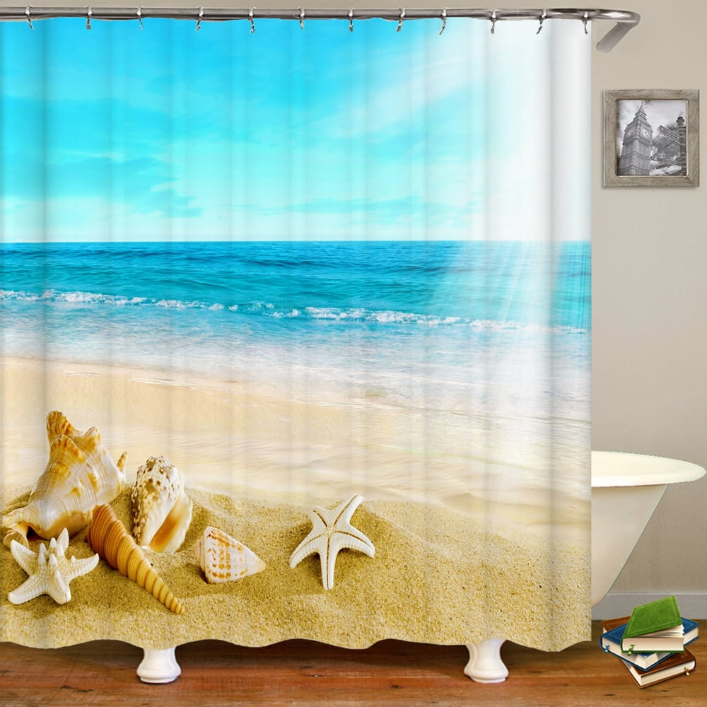 3d Seascape Beach Printed Fabric Shower Curtains Bathroom Curtain Bath
