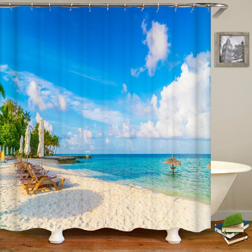 3d Seaside Scenery Beach Bathroom Shower Curtain Home Decor Curtain ...
