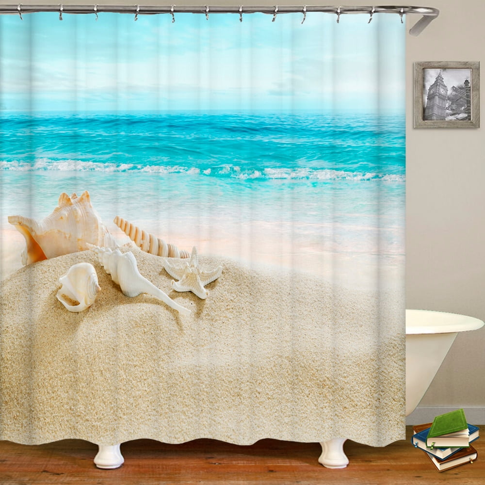 3d Shower Curtain Various Sea Shell Beach Scenery Seaside Printed ...