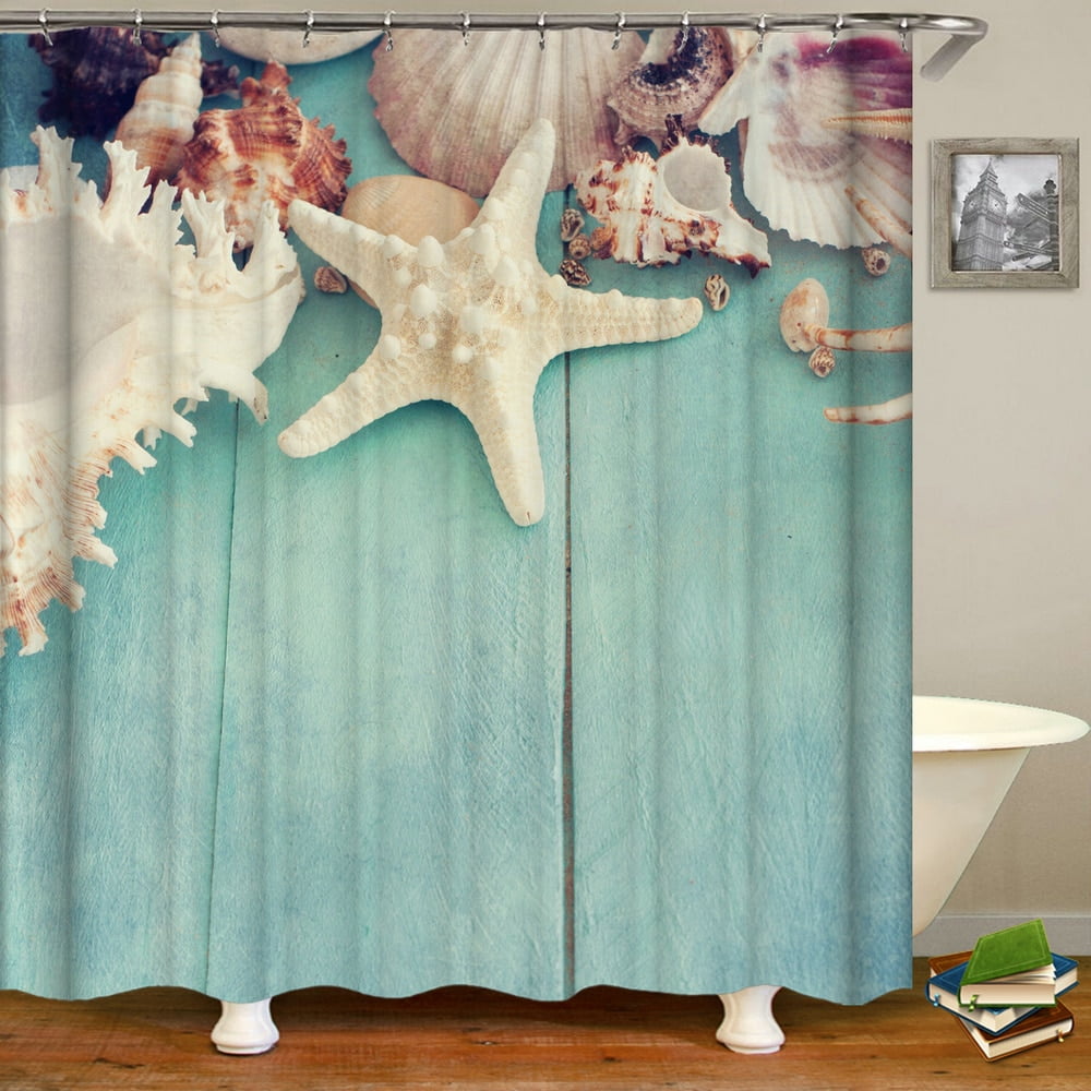3d Shower Curtains Beach Sea Shell Scenery Bath Curtains Waterproof ...