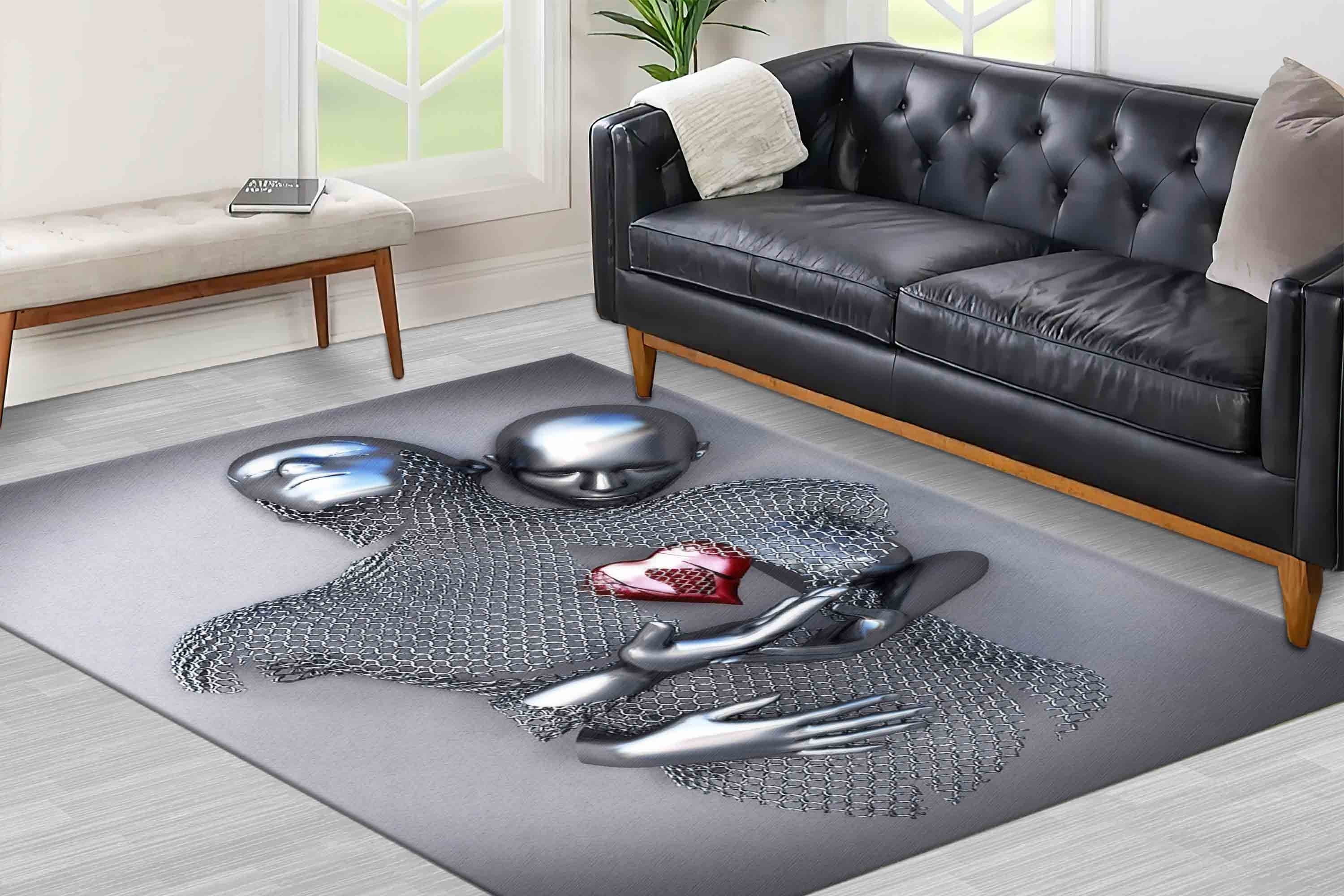 3d Silver Couple Rug, Kuman Rug, Romantic Couple Rug, 3d Metallic Rug ...