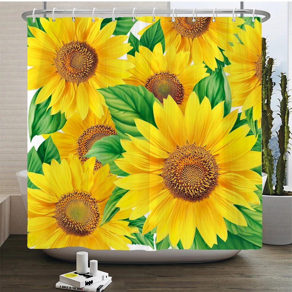 3d Sunflower Yellow Flowers Shower Curtains Bathroom Waterproof Bath ...
