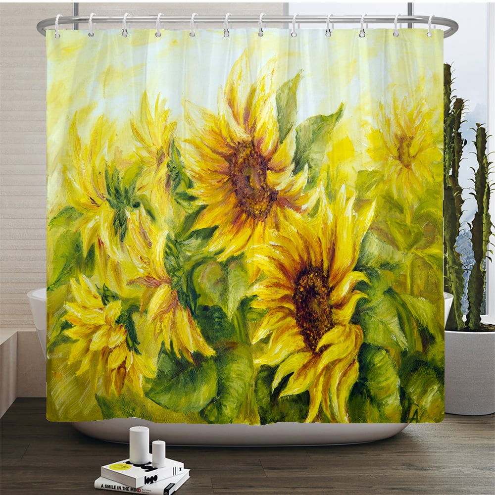 3d Sunflower Yellow Flowers Shower Curtains Bathroom Waterproof Bath ...
