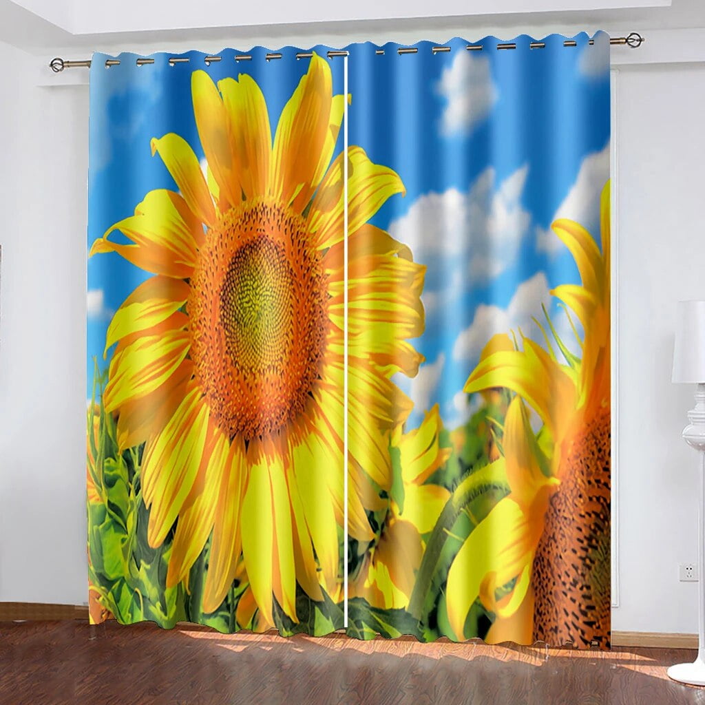 3d Sunflower with Sunshine Modern Blackout Curtains for Living Room ...