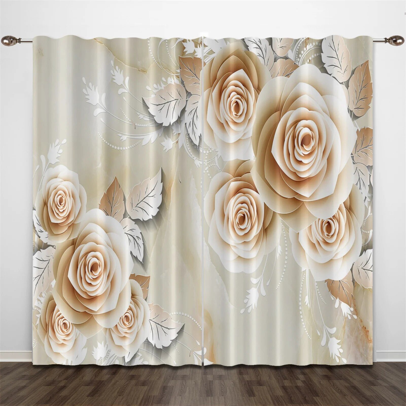 3d Wall Rose Flower Retor Luxury Light Filtering Drapes Flower Theme ...
