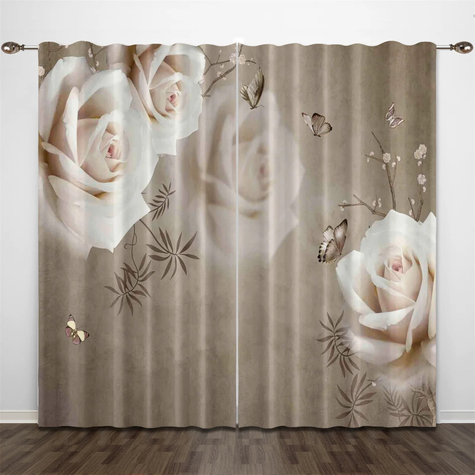 3d Wall Rose Flower Retor Luxury Light Filtering Drapes Flower Theme ...