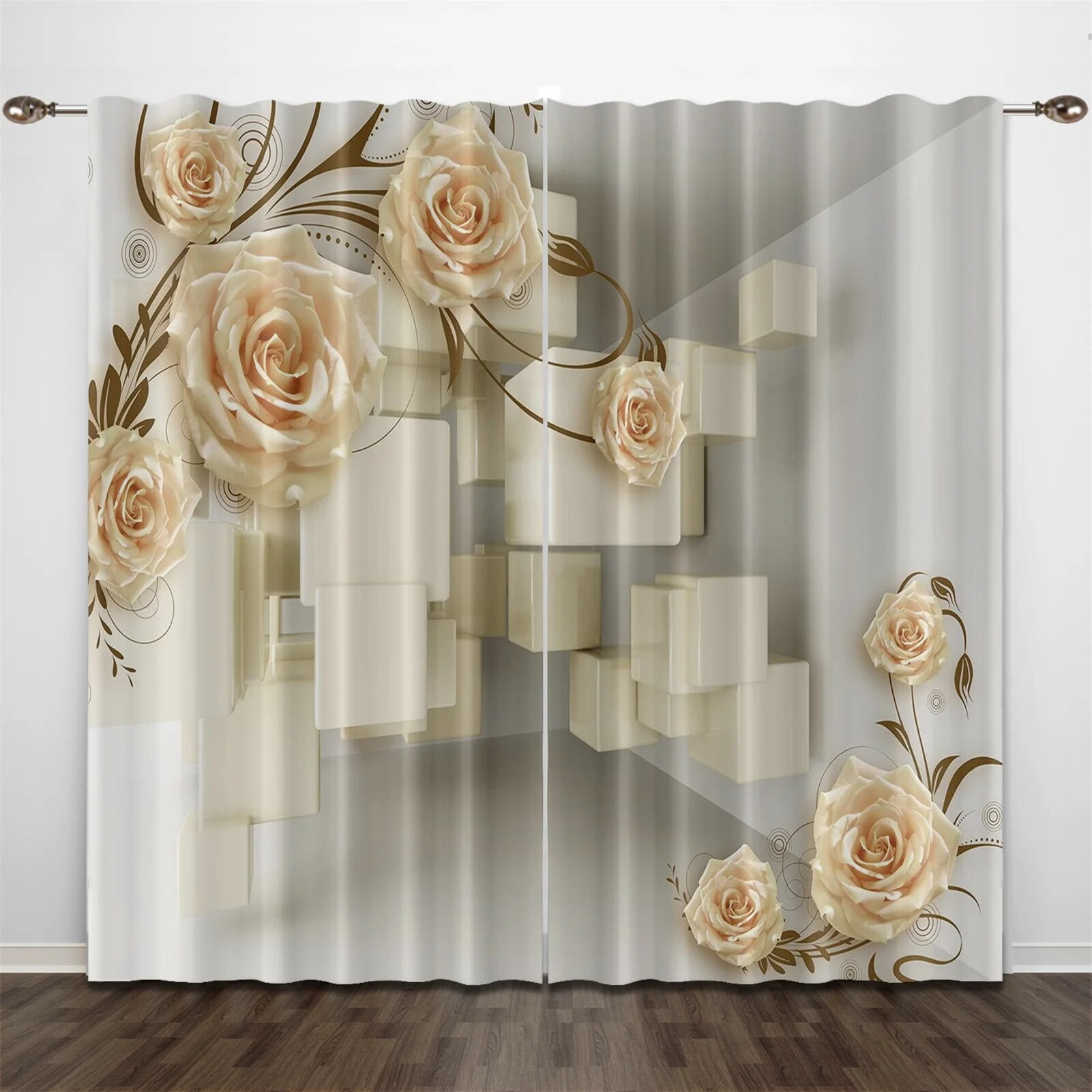 3d Wall Rose Flower Retor Luxury Light Filtering Drapes Flower Theme ...