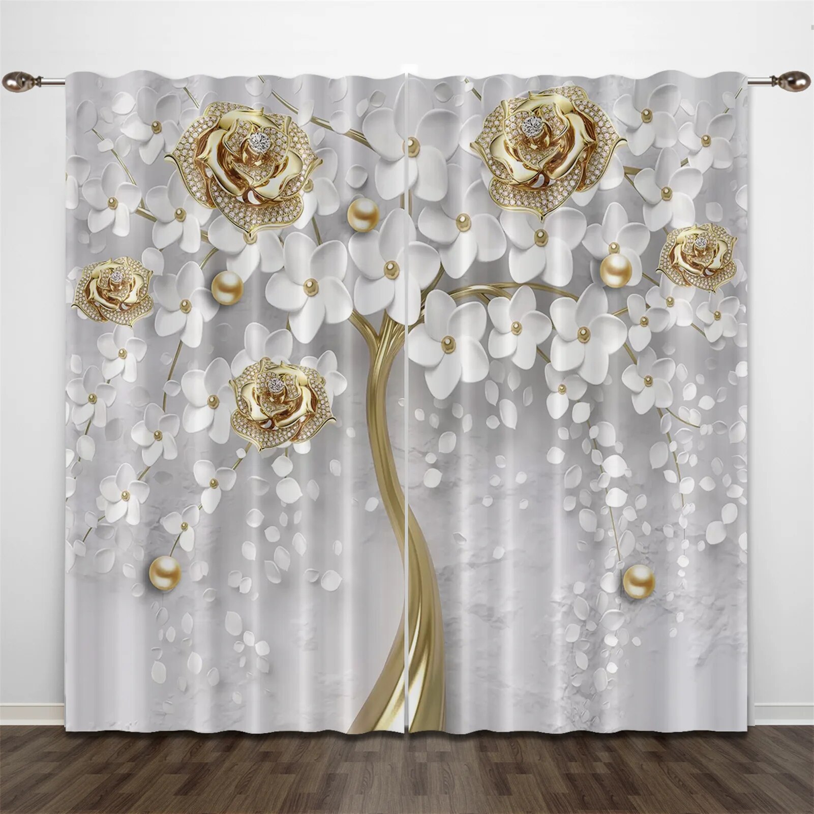 3d Wall Rose Flower Retor Luxury Light Filtering Drapes Flower Theme ...