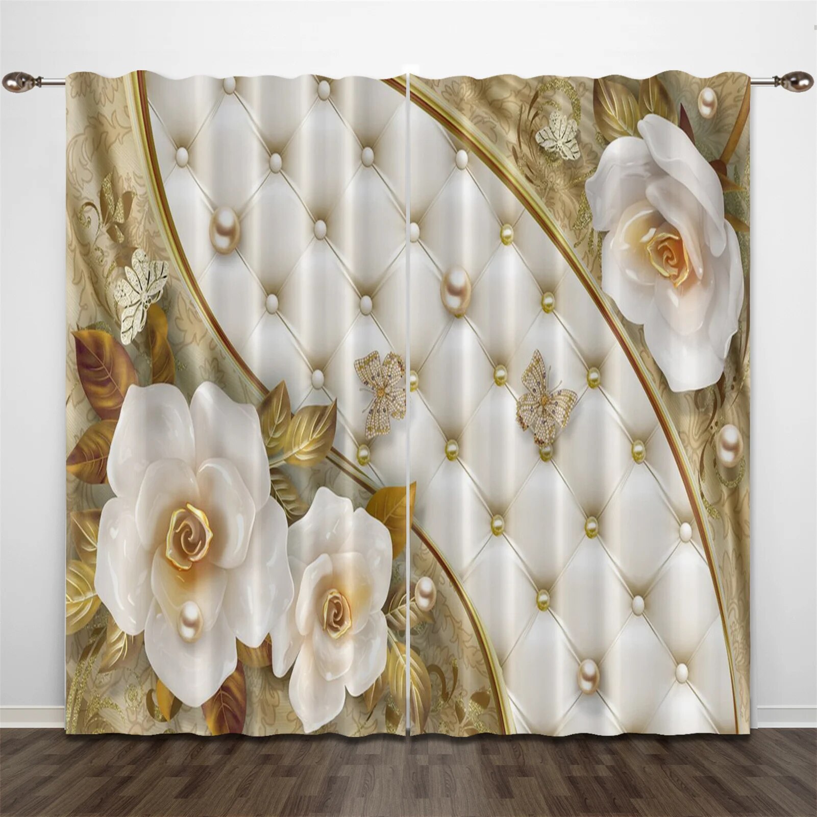 3d Wall Rose Flower Retor Luxury Light Filtering Drapes Flower Theme ...