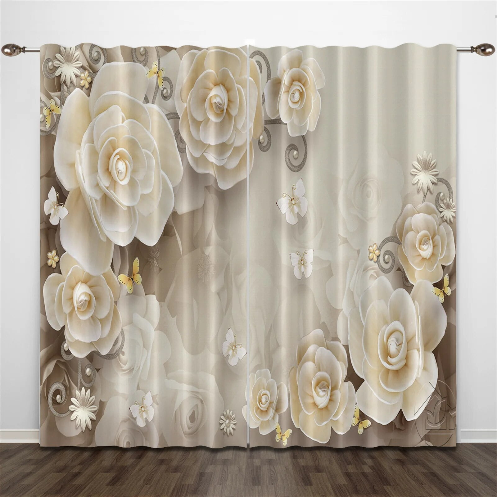 3d Wall Rose Flower Yellow Luxury Light Filtering Drapes Flower Theme ...