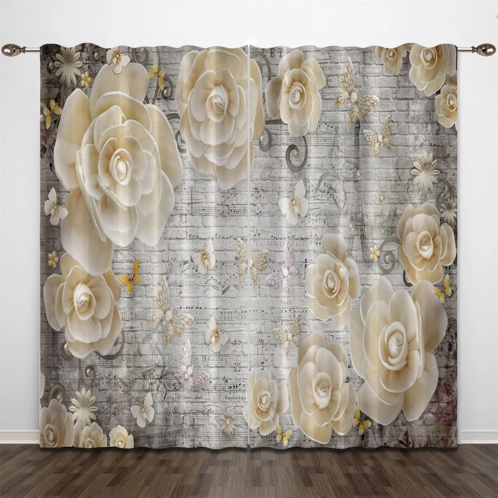 3d Wall Rose Flower Yellow Luxury Light Filtering Drapes Flower Theme ...