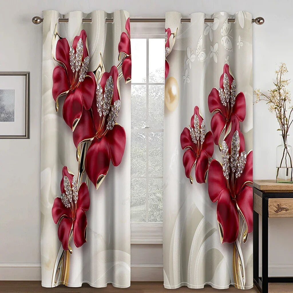 3d Wall Spiral Illusion Luxury Light Filtering Drapes Flower Theme ...