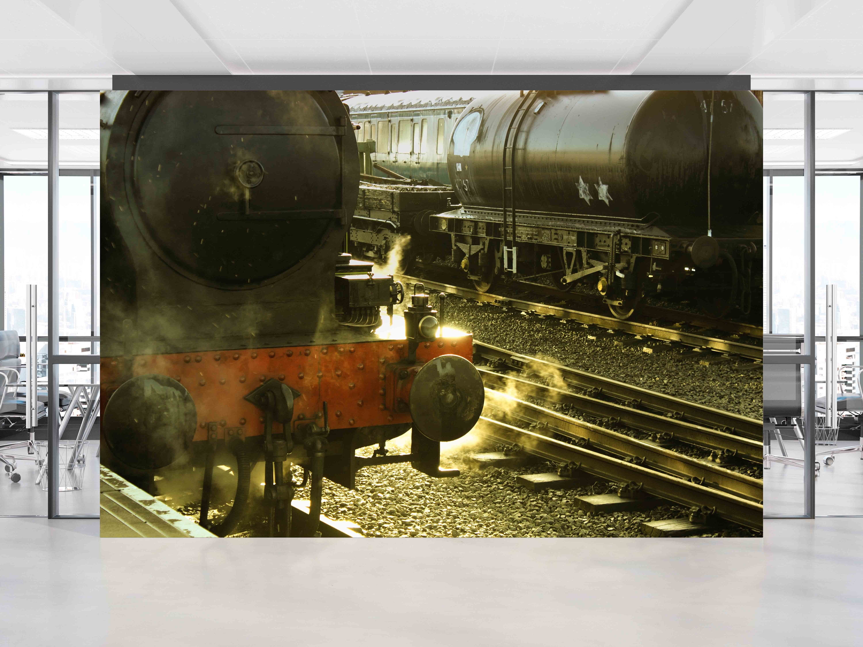 3d Wallpaper, Abstract Wall Mural, Steam Train Wall Print, Bright ...