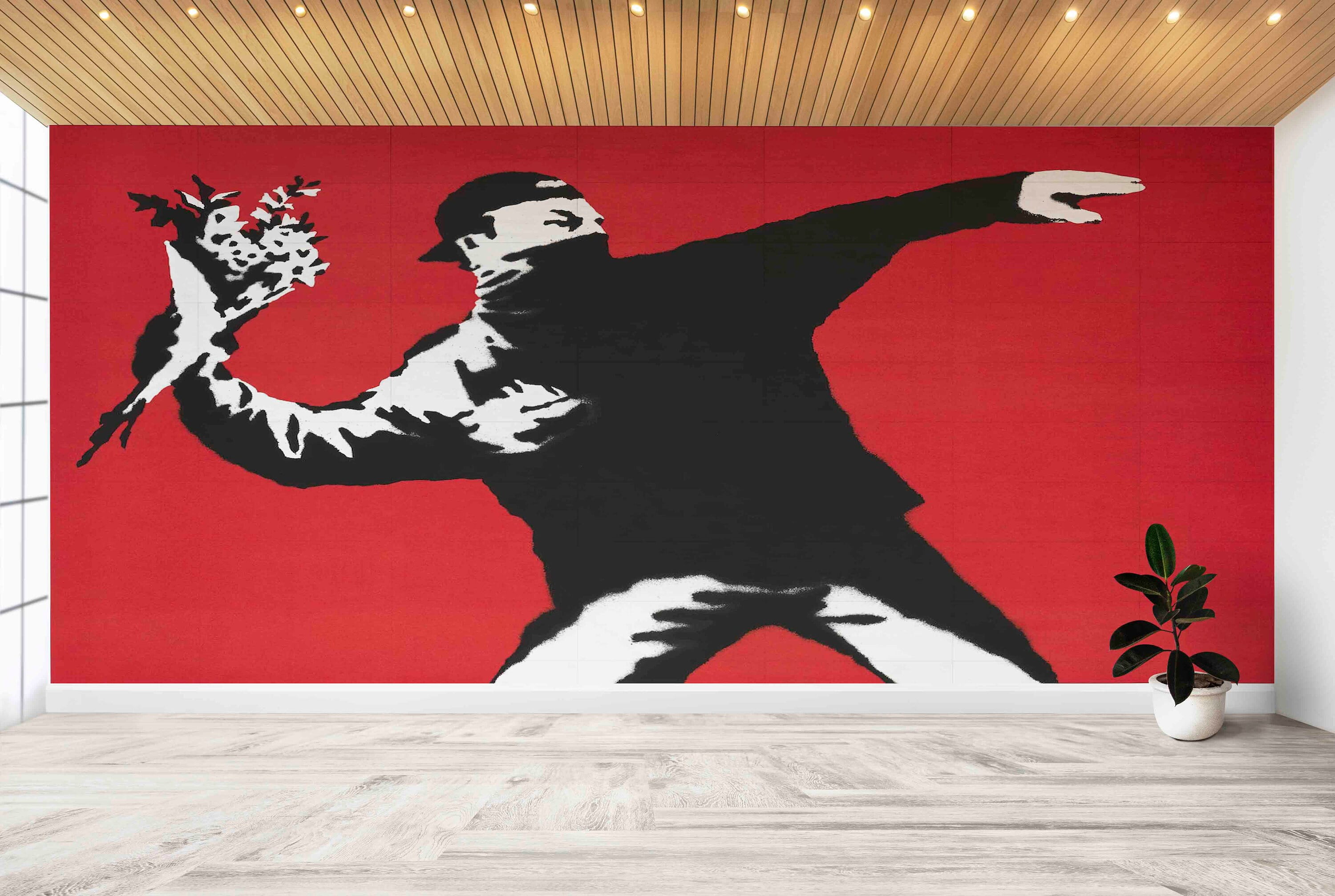 3d Wallpaper, Banksy Flower Wall Print, Modern Wallpaper, Painting ...