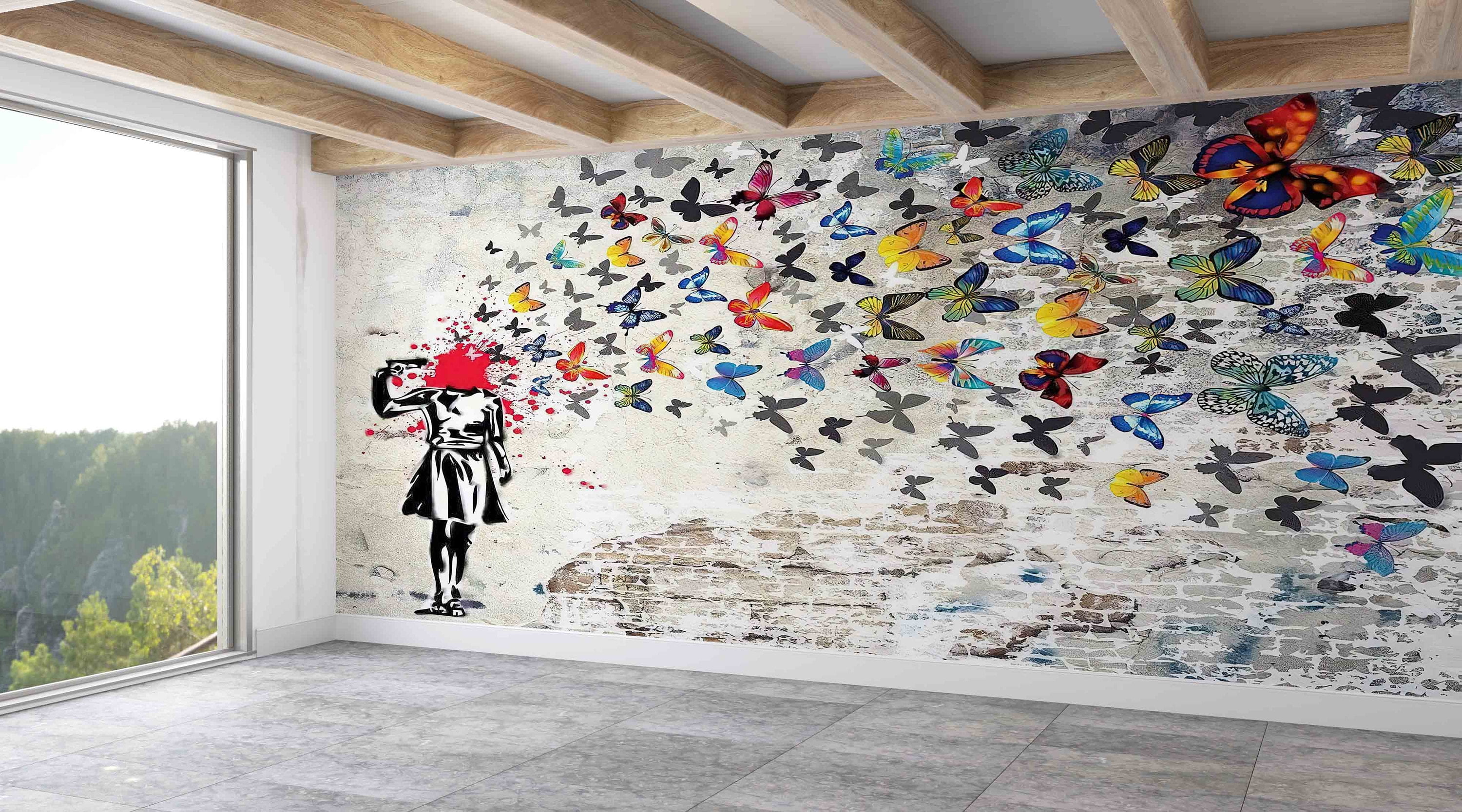 3d Wallpaper, Banksy Head Shot Wall Poster, Custom Wallpaper, Modern ...