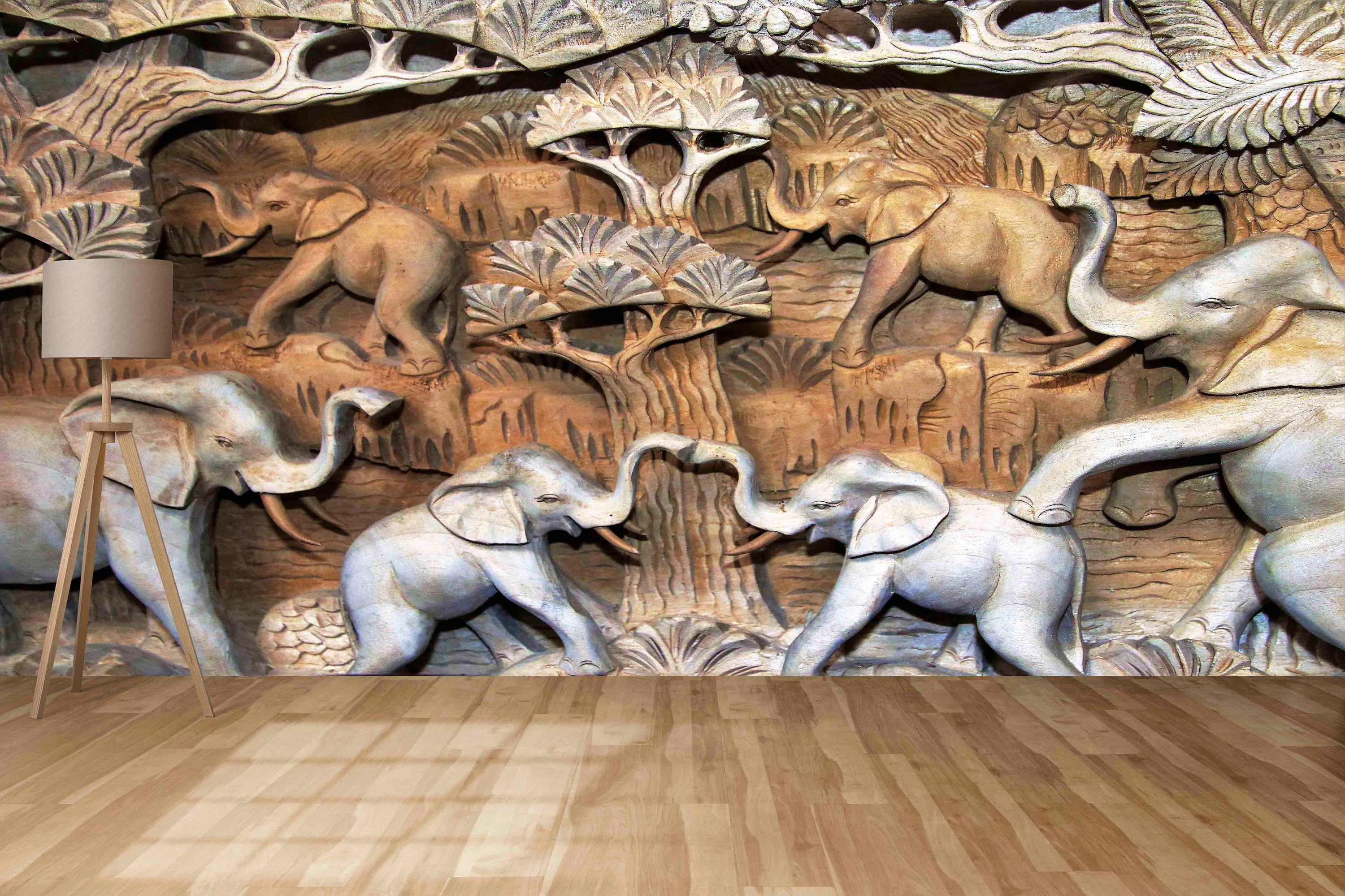3d Wallpaper, Elephant Statue Wall Poster, Elephant Sculpture Mural ...
