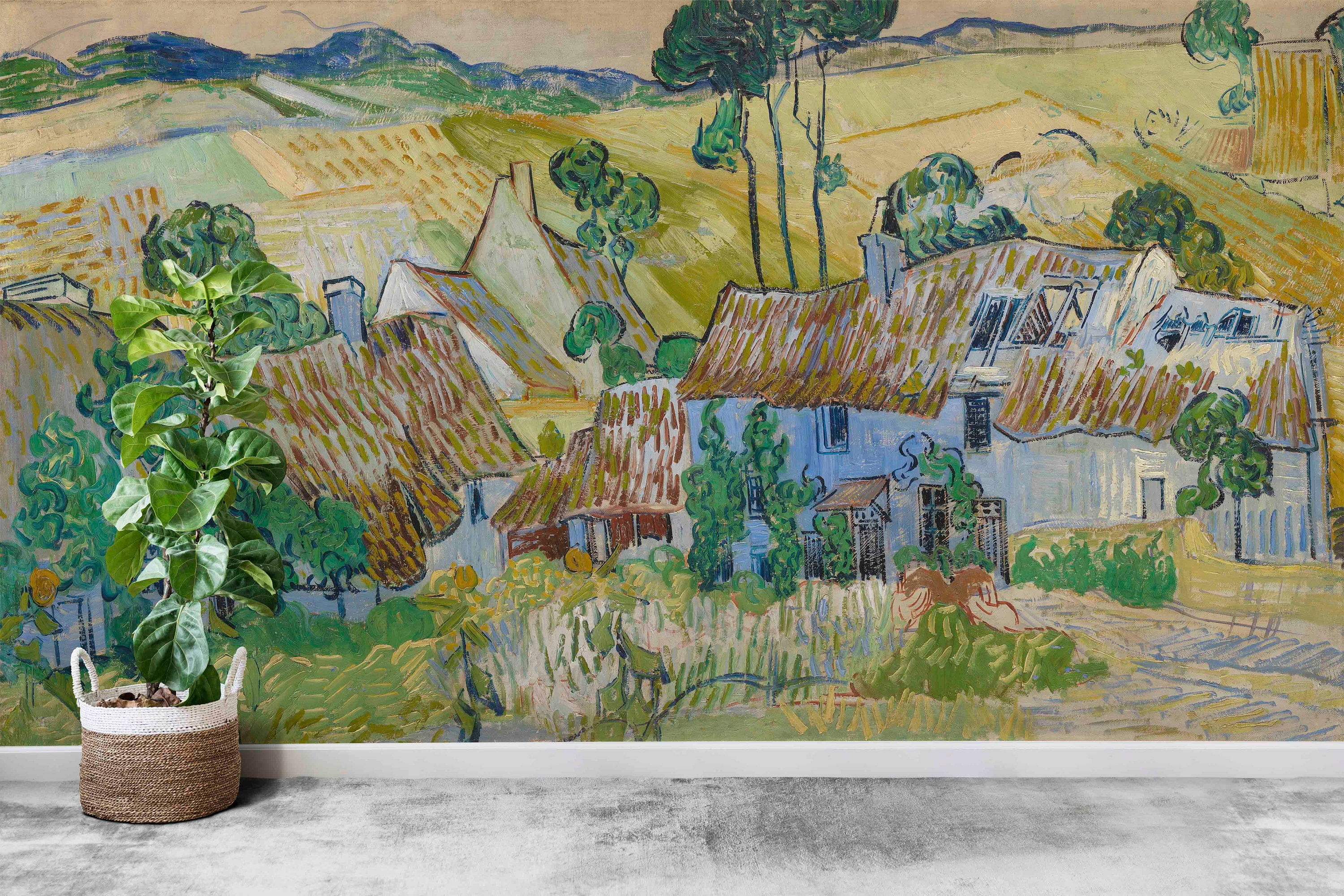 3d Wallpaper, Farms Near Auvers, Paper Wall Art Modern Wallpaper, Oil ...