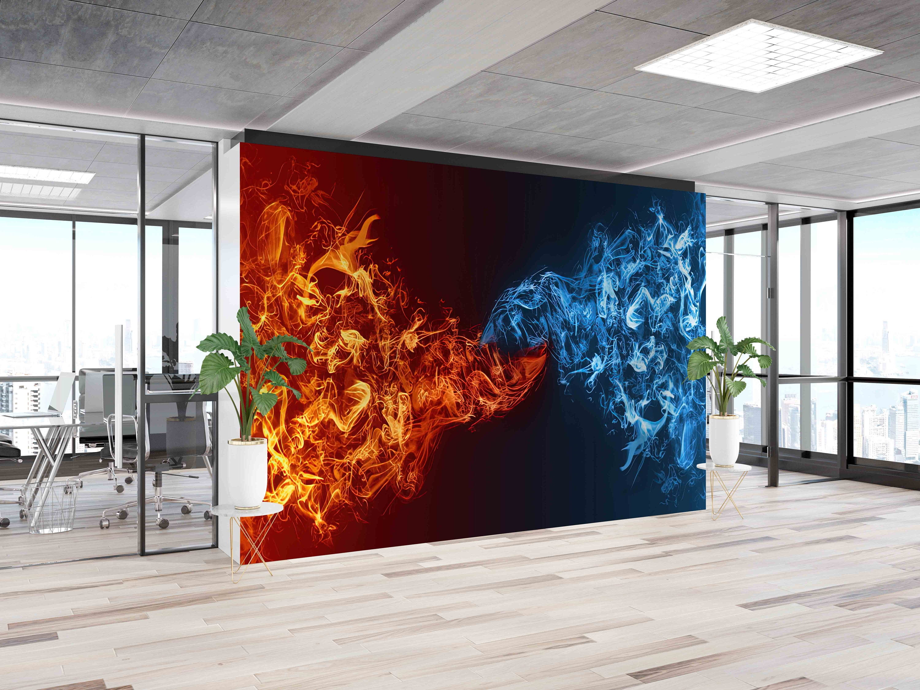 3d Wallpaper, Fire Vs Water War Wall Poster, Wallpaper Wall Art, Bright ...