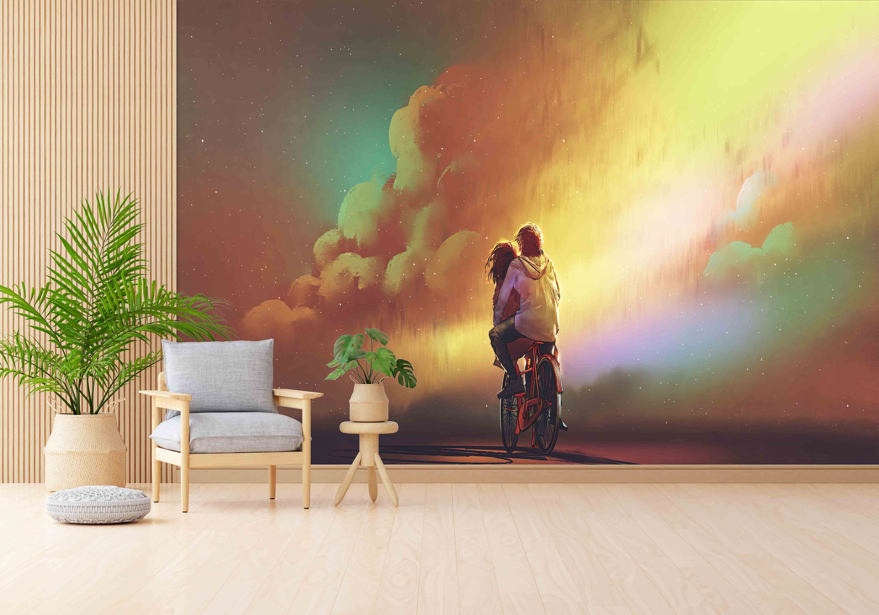 3d Wallpaper, Lovers Riding Bikes, Bright Wallpaper, Custom Wallpaper ...
