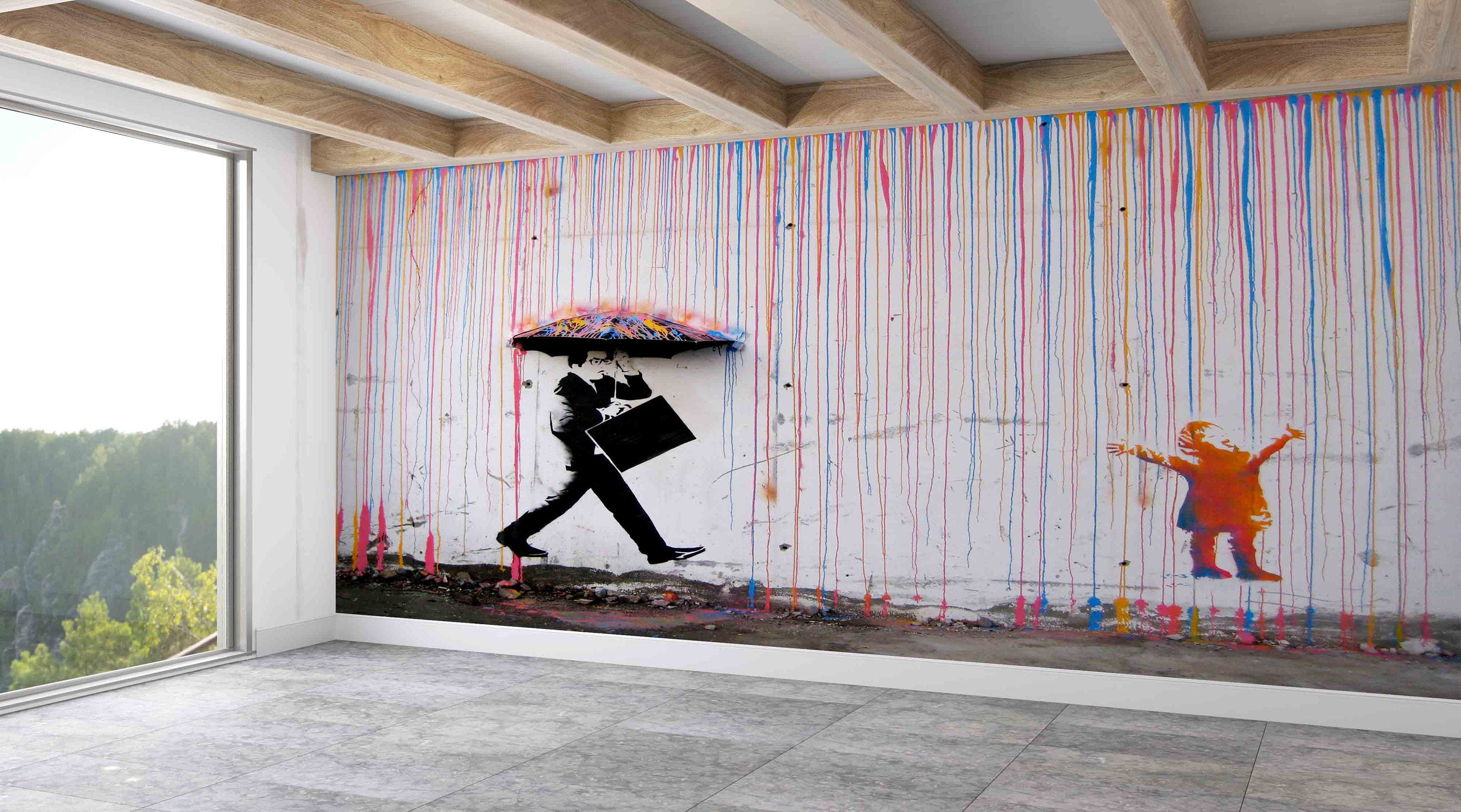 3d Wallpaper, Umbrella Wallpaper, Under The Rain Mural, Modern ...