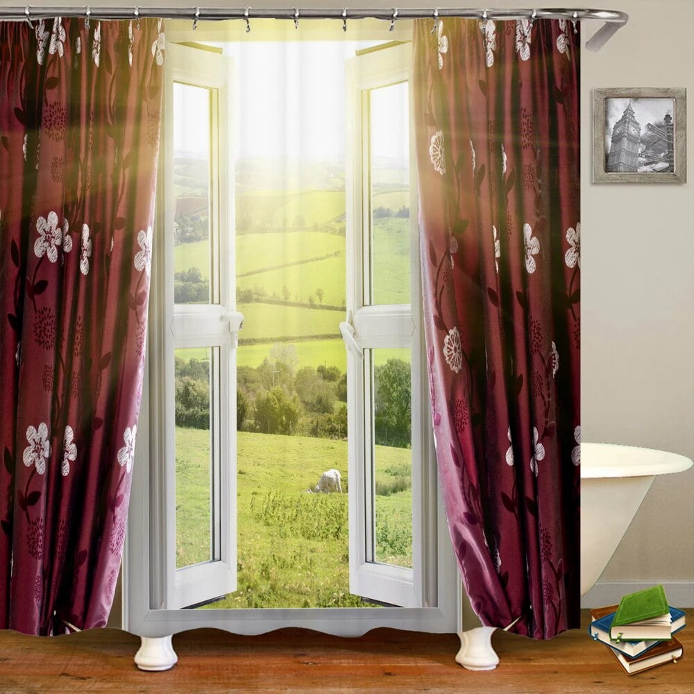 3d Window Opening Scenery Window Landscape Printing Shower Curtain ...