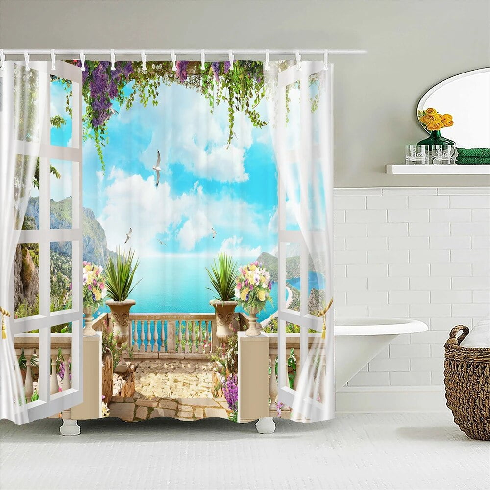3d Window Opening Scenery Window Landscape Printing Shower Curtain ...