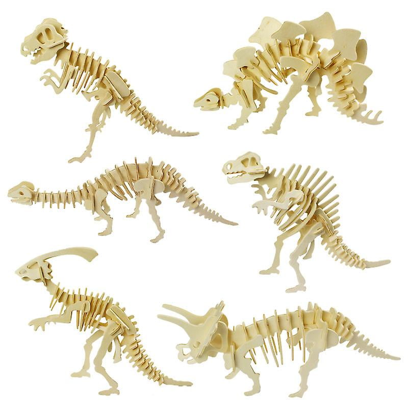 3d Wooden Puzzle - 6 Piece Set Wood Dinosaur Skeleton Puzzle - Walmart.com