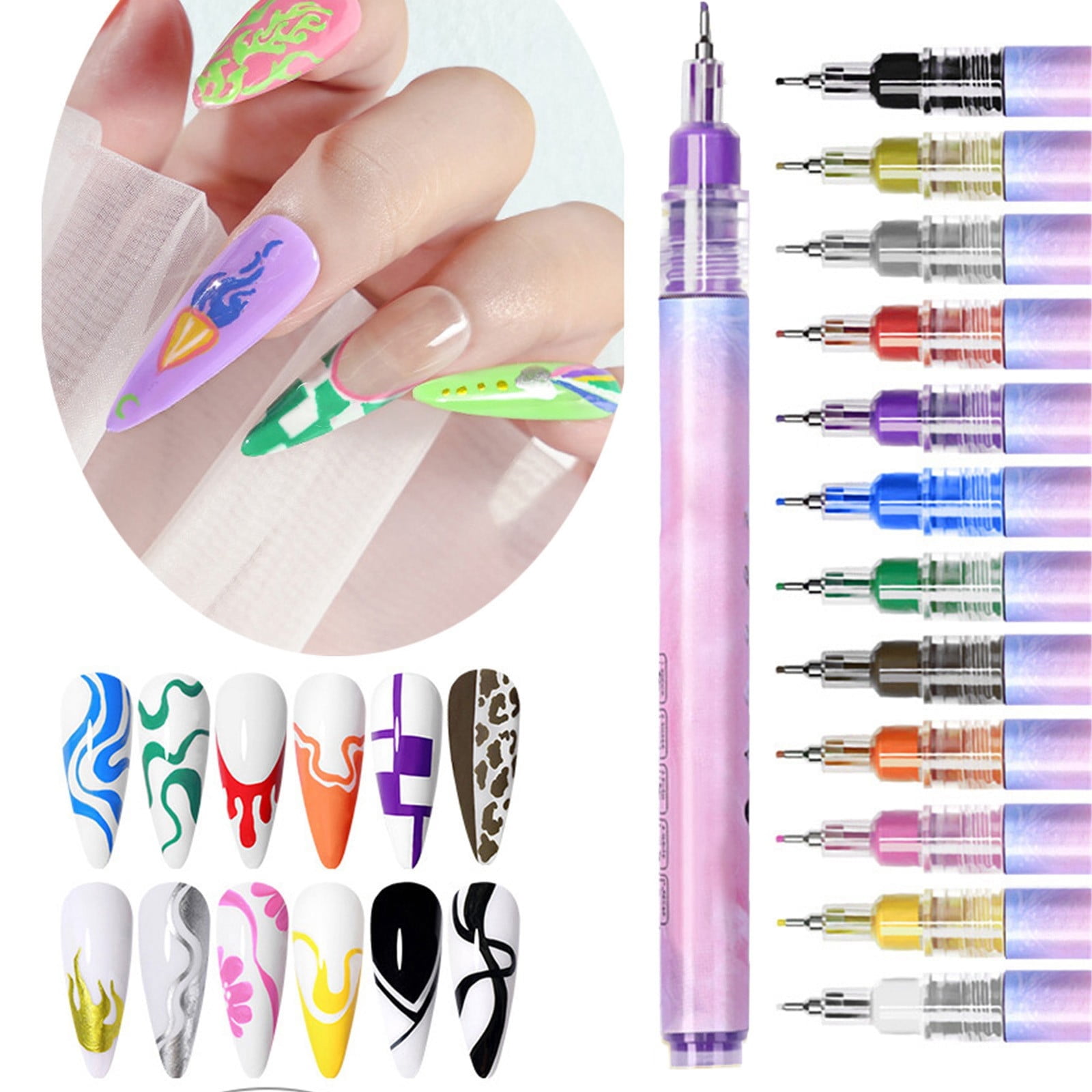 3d nail art pens set, kalolary nail point graffiti dotting pen drawing ...