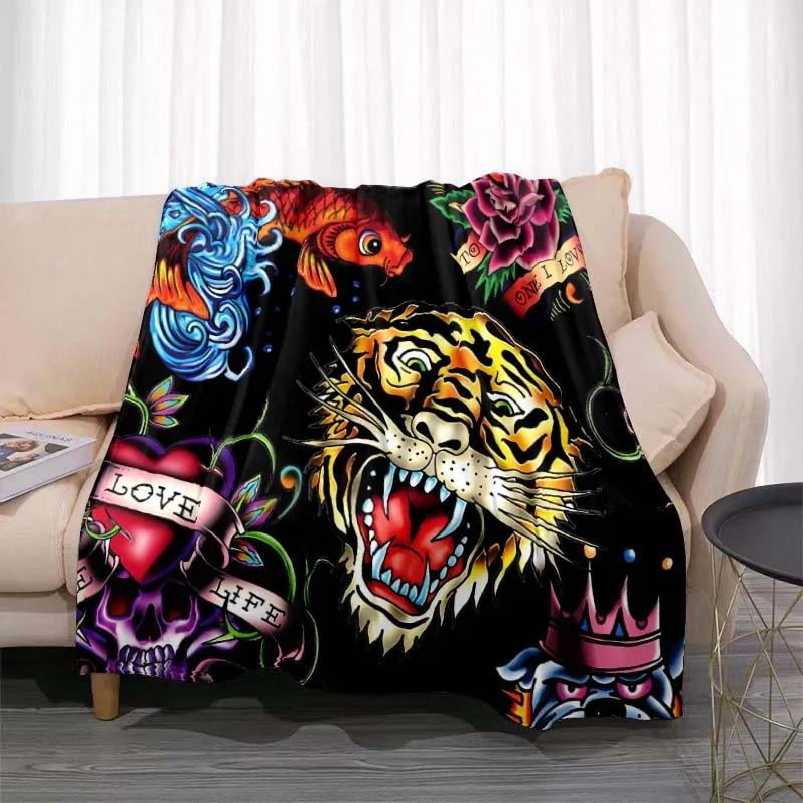 3dED- HARDY Tattoo Tiger Skull Blanket Living Room Bedroom Sofa Soft ...