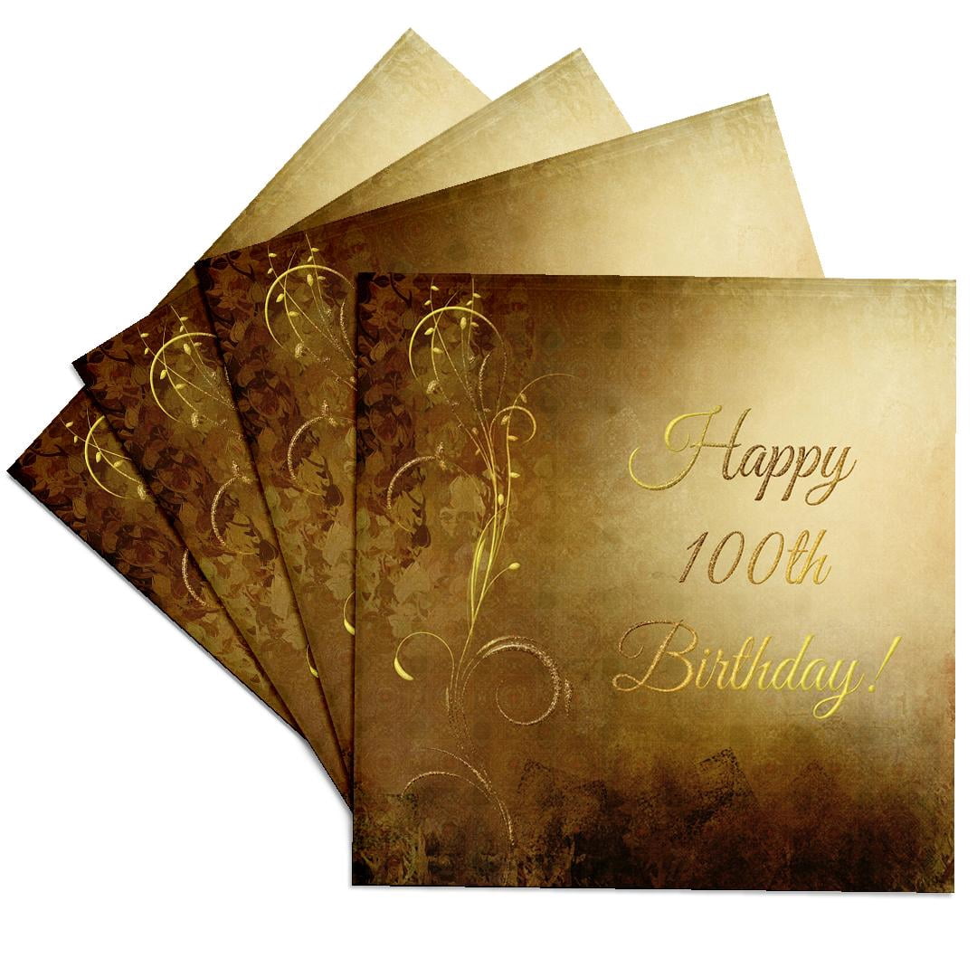 3drose, 100th Birthday, Elegant Gold Vine on Gold Background, Set of 4 ...