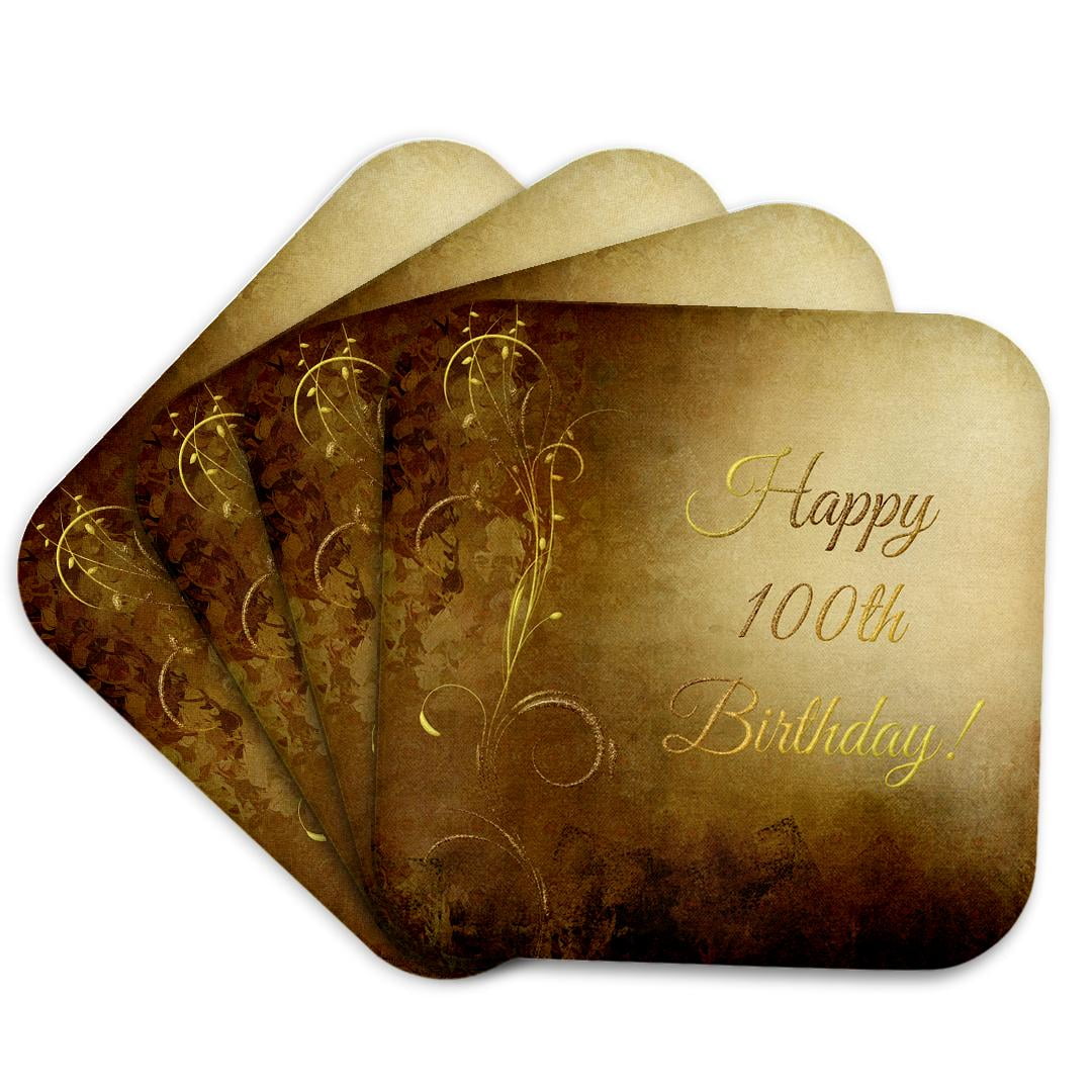 3drose, 100th Birthday, Elegant Gold Vine on Gold Background, Set of 4 ...