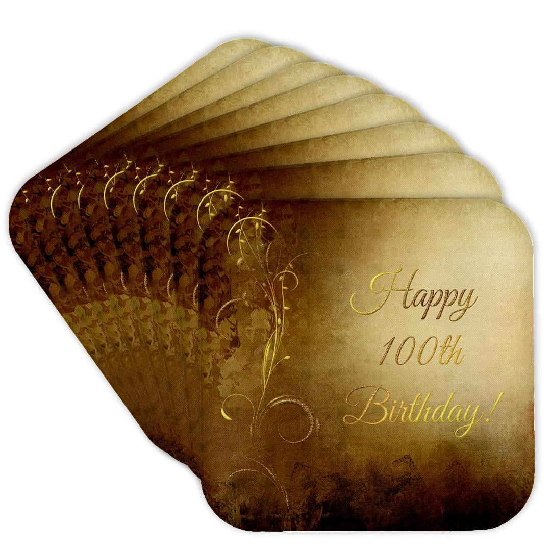 3drose, 100th Birthday, Elegant Gold Vine on Gold Background, Set of 8 ...