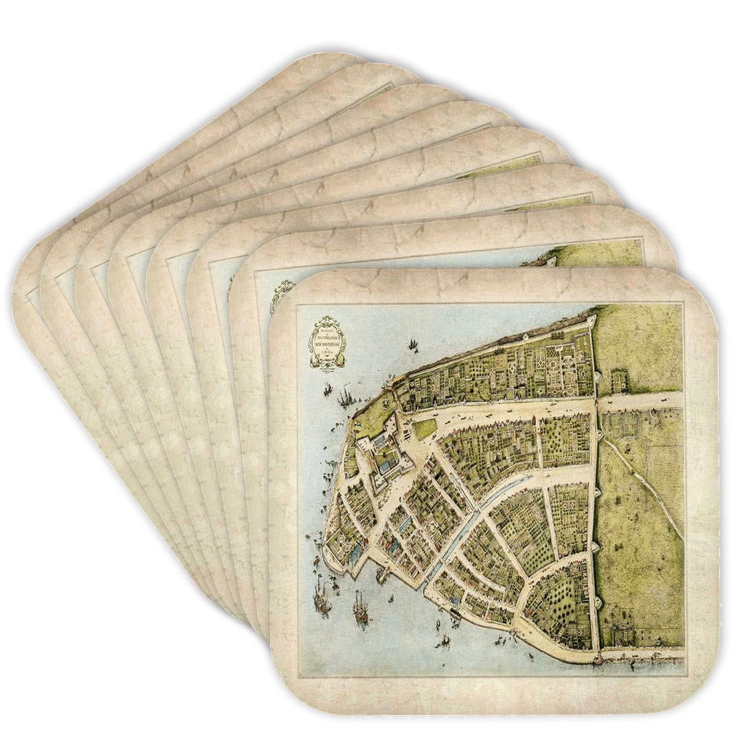 3drose, 1660 Map When New York Was New Amsterdam, Set of 8 Coasters ...