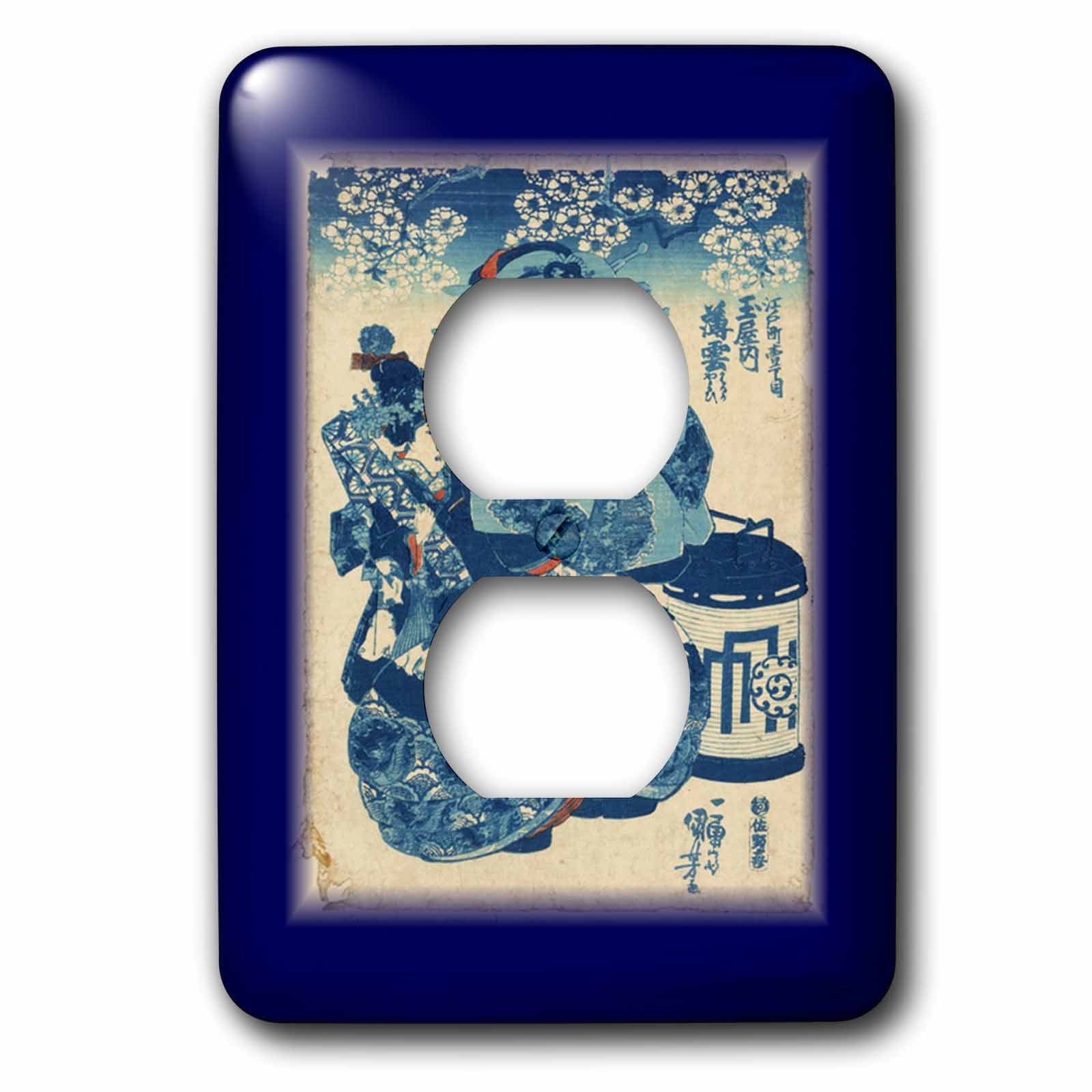 3dRose, 2 Japanese Ladies With Navy Blue Border, 2 plug outlet cover ...