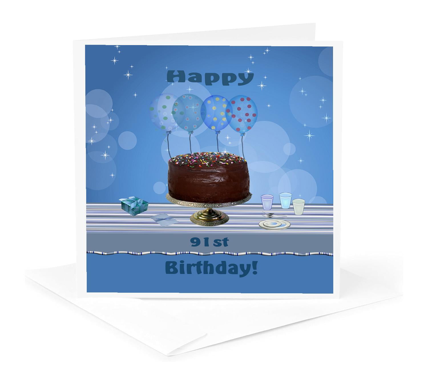 3dRose, 91st Birthday Party with Chocolate Cake and Blue Balloons, 1 ...