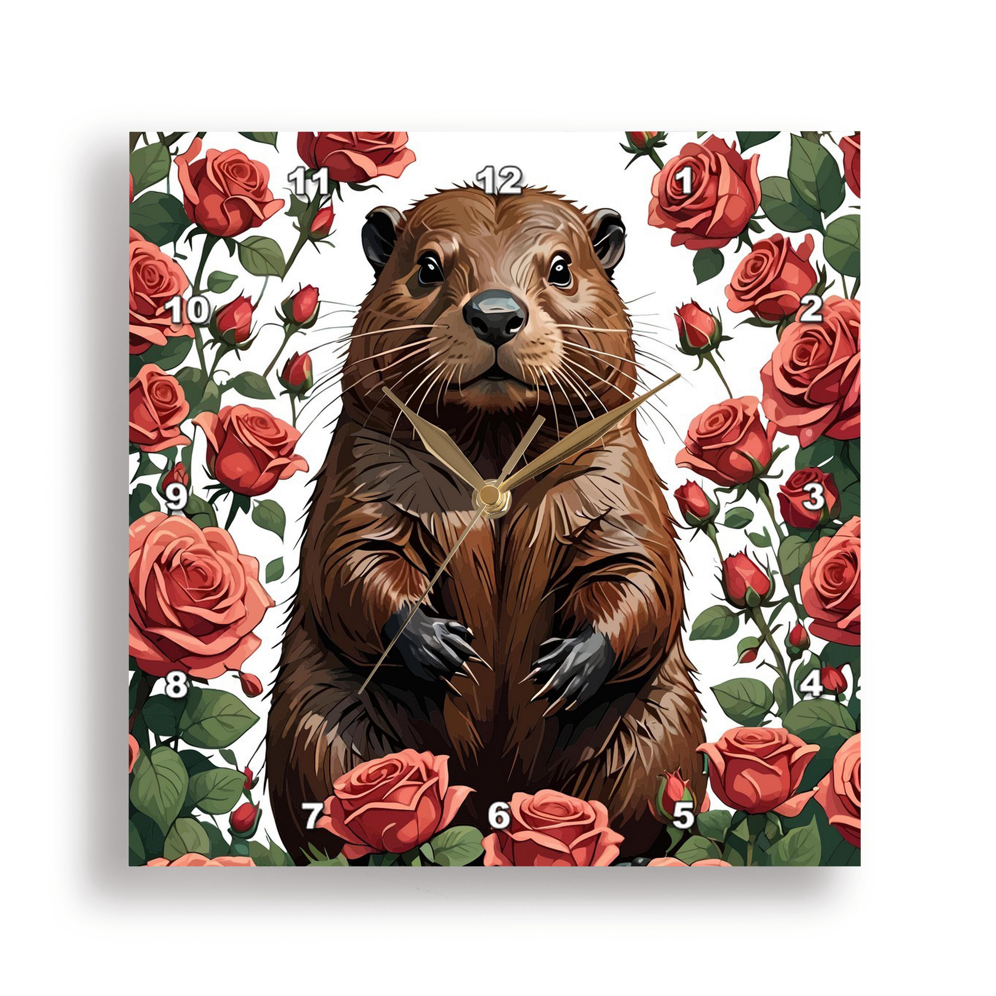 3dRose, A Beaver Surrounded By New York Roses 1, 10x10 Wall Clock ...