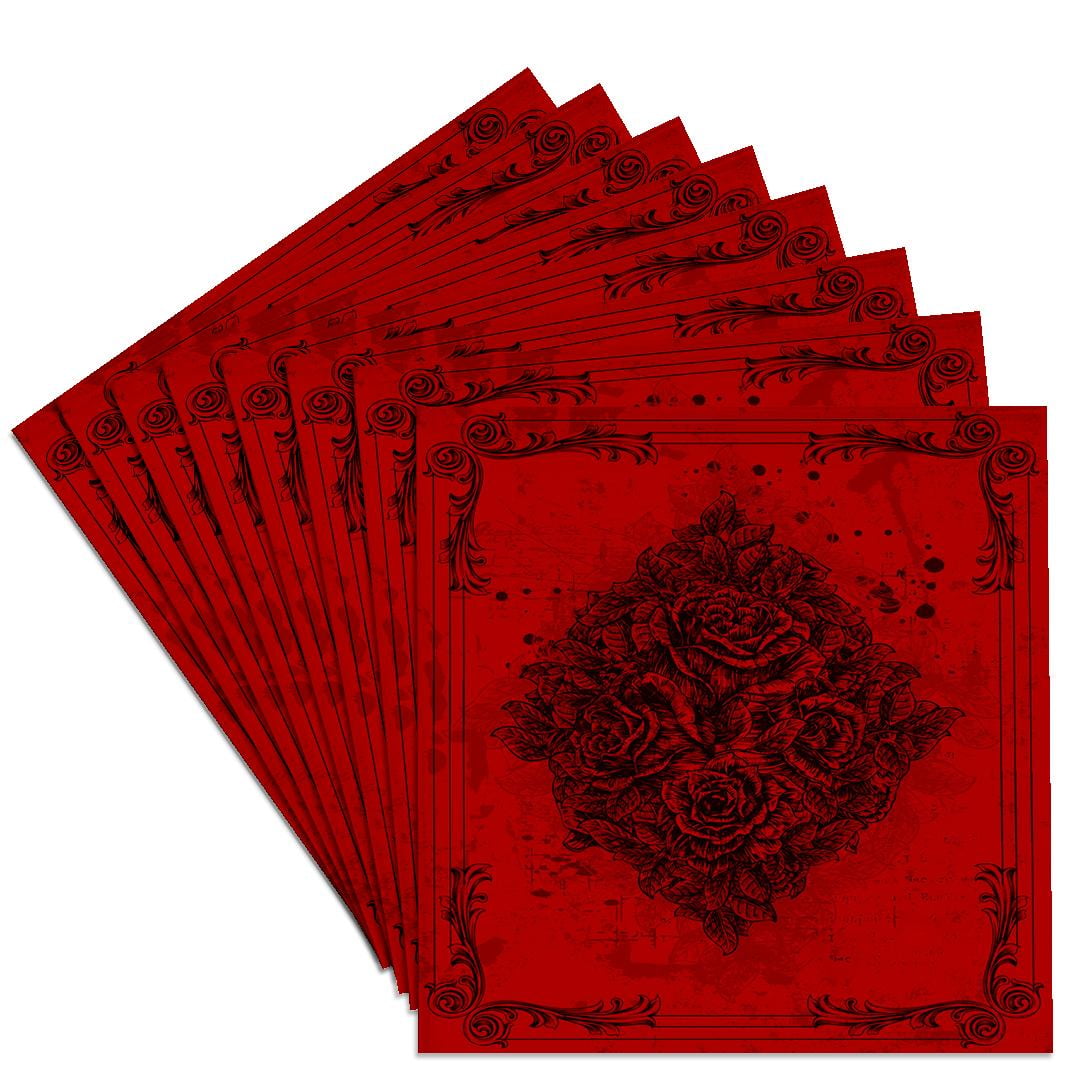 3dRose, A Diamond Shape Of Roses With Flourish Frames On Red, Set of 8 ...