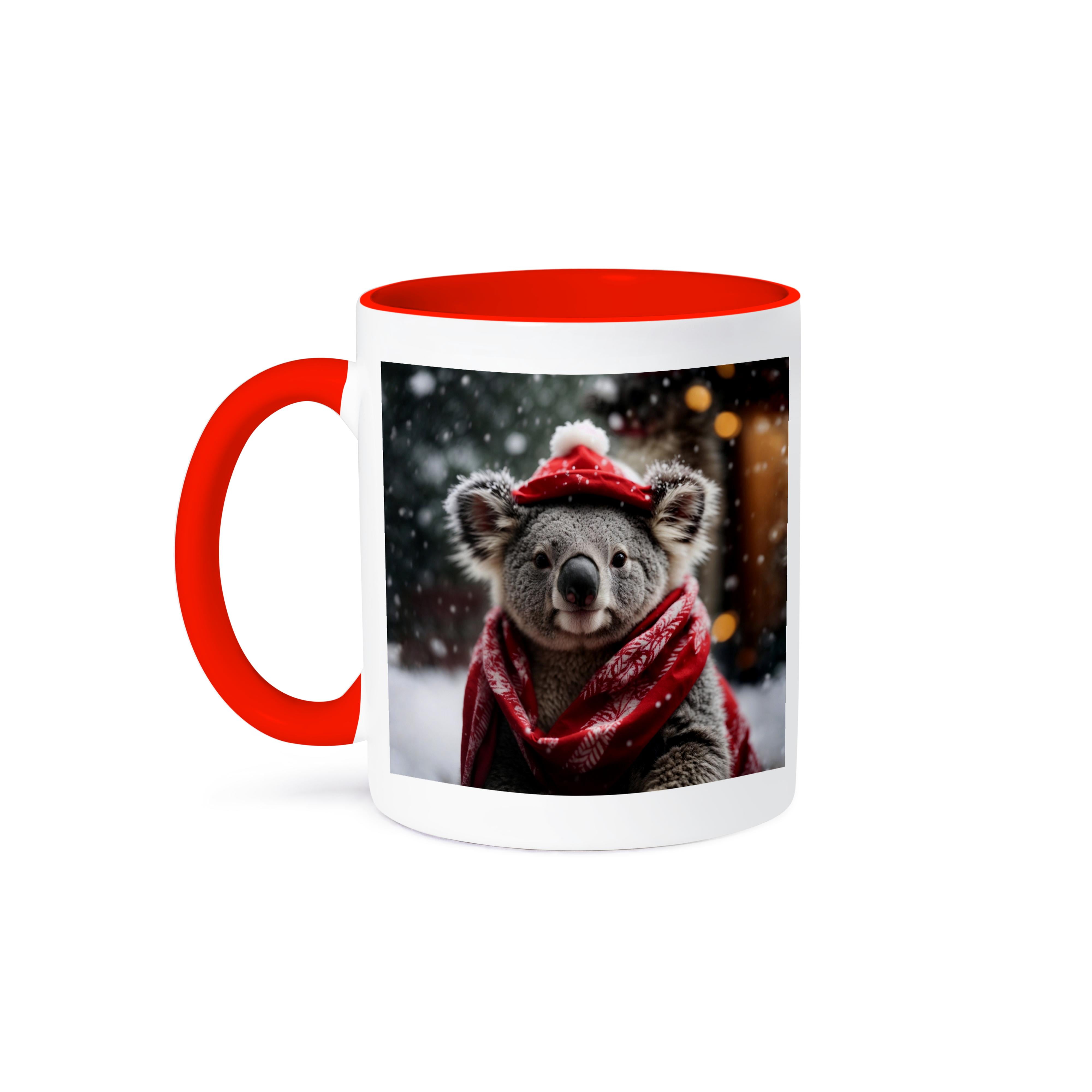 3dRose, A Koala Bear wearing a Santa Hat and Scarf, 15oz Two-Tone Red Mug - Walmart.com