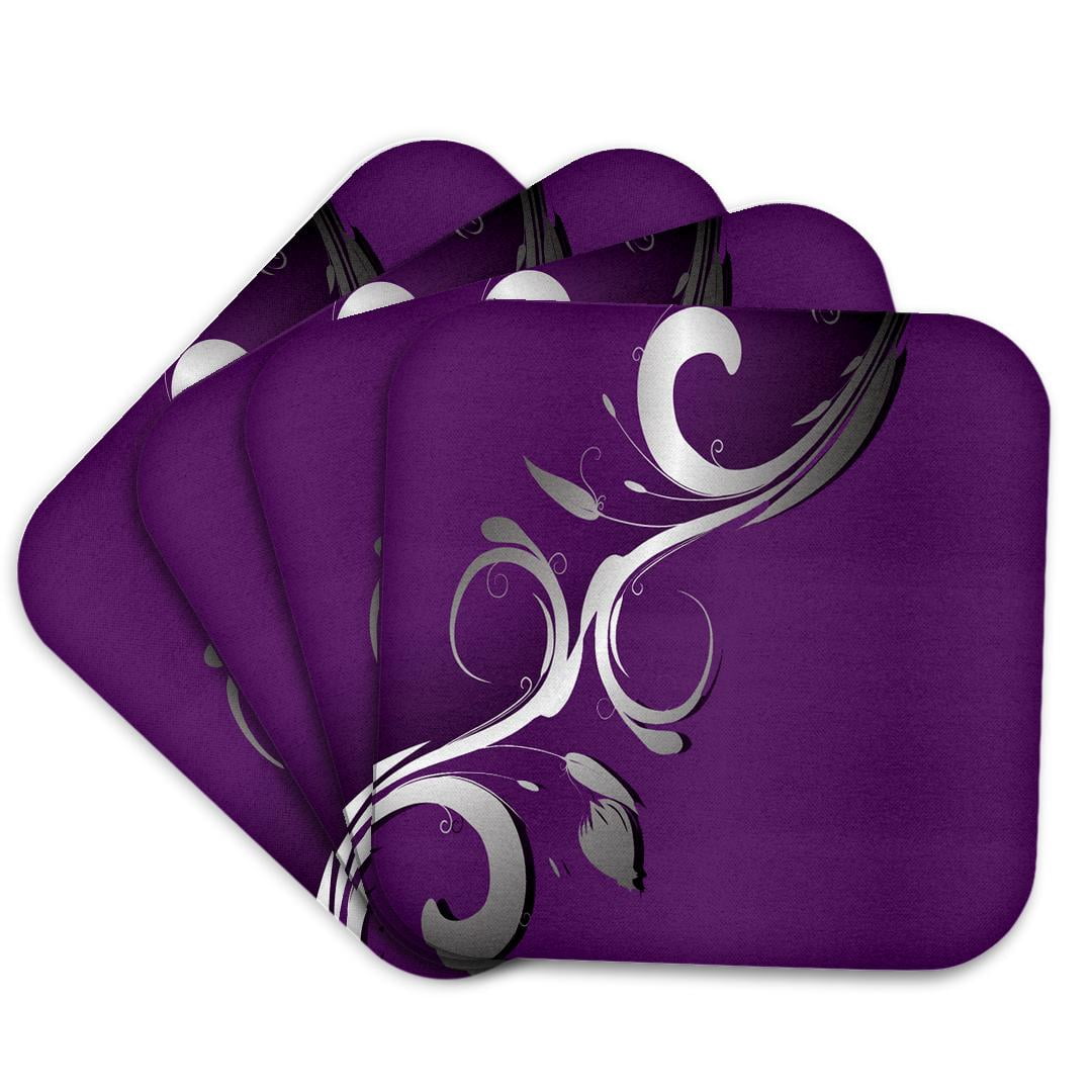 3drose, a Purple Background with a Sliver Flourish Overlay, Set of 4 ...