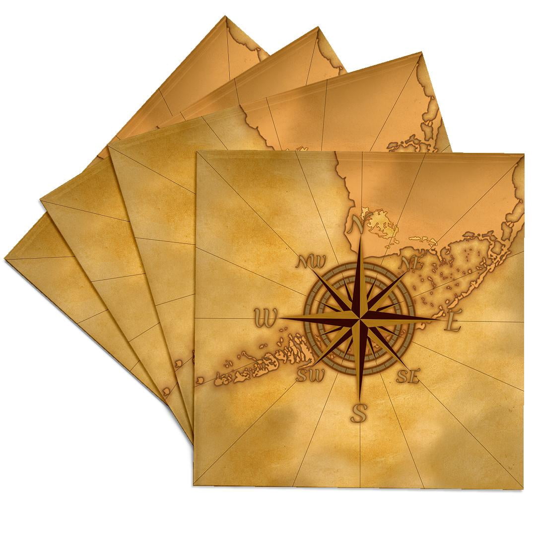 3dRose, A classic compass rose over a vintage nautical map of the ...