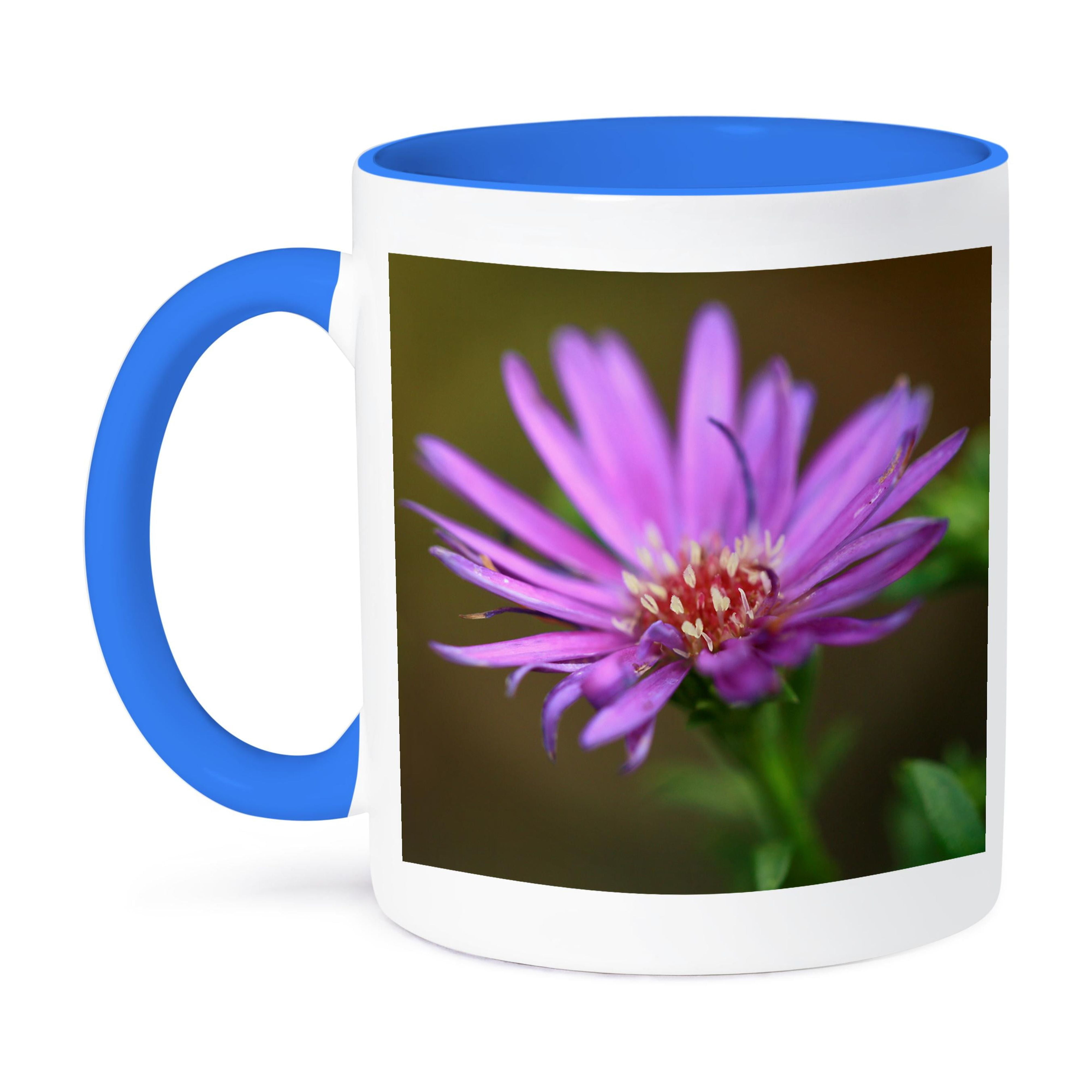 3dRose, A macro photograph of a single purple aster flower., 15oz Two-Tone Blue Mug - Walmart.com