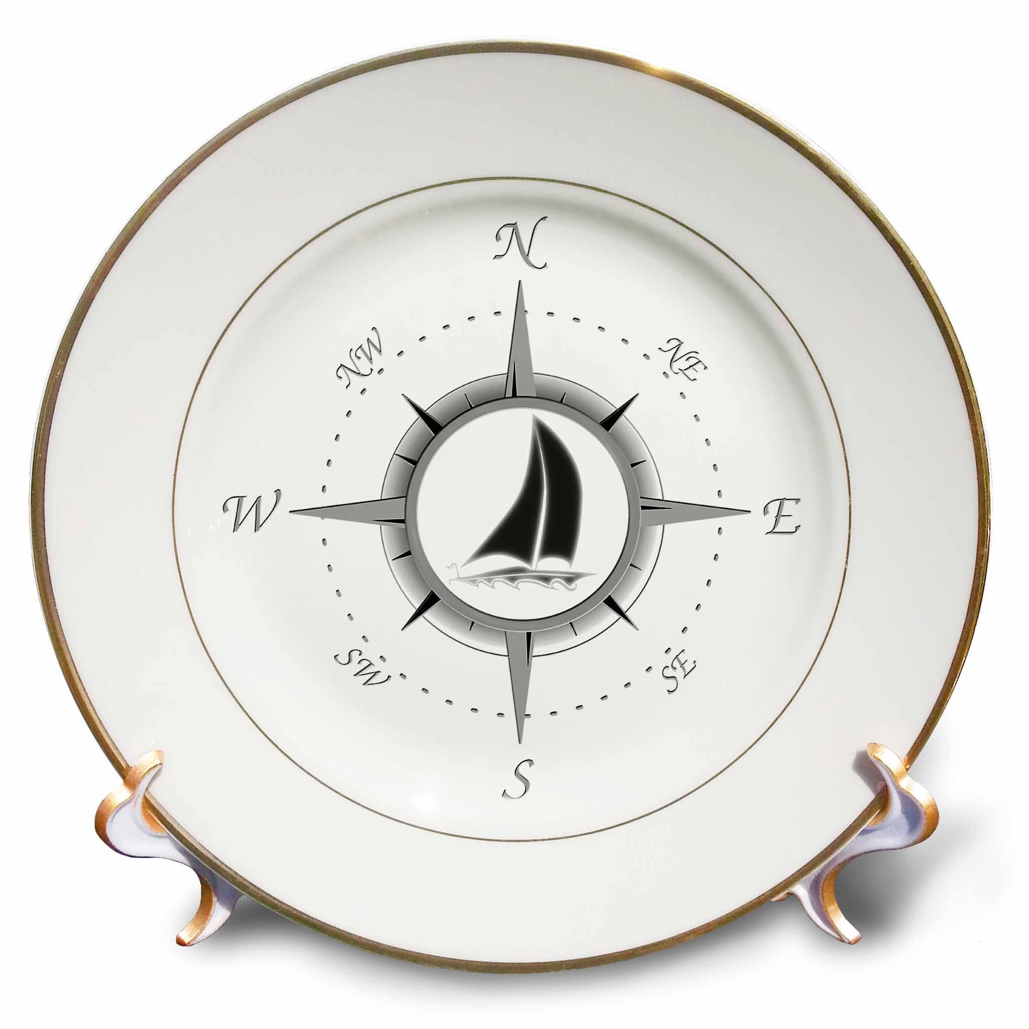 3dRose, A nautical compass rose design with a sailboat in the center ...