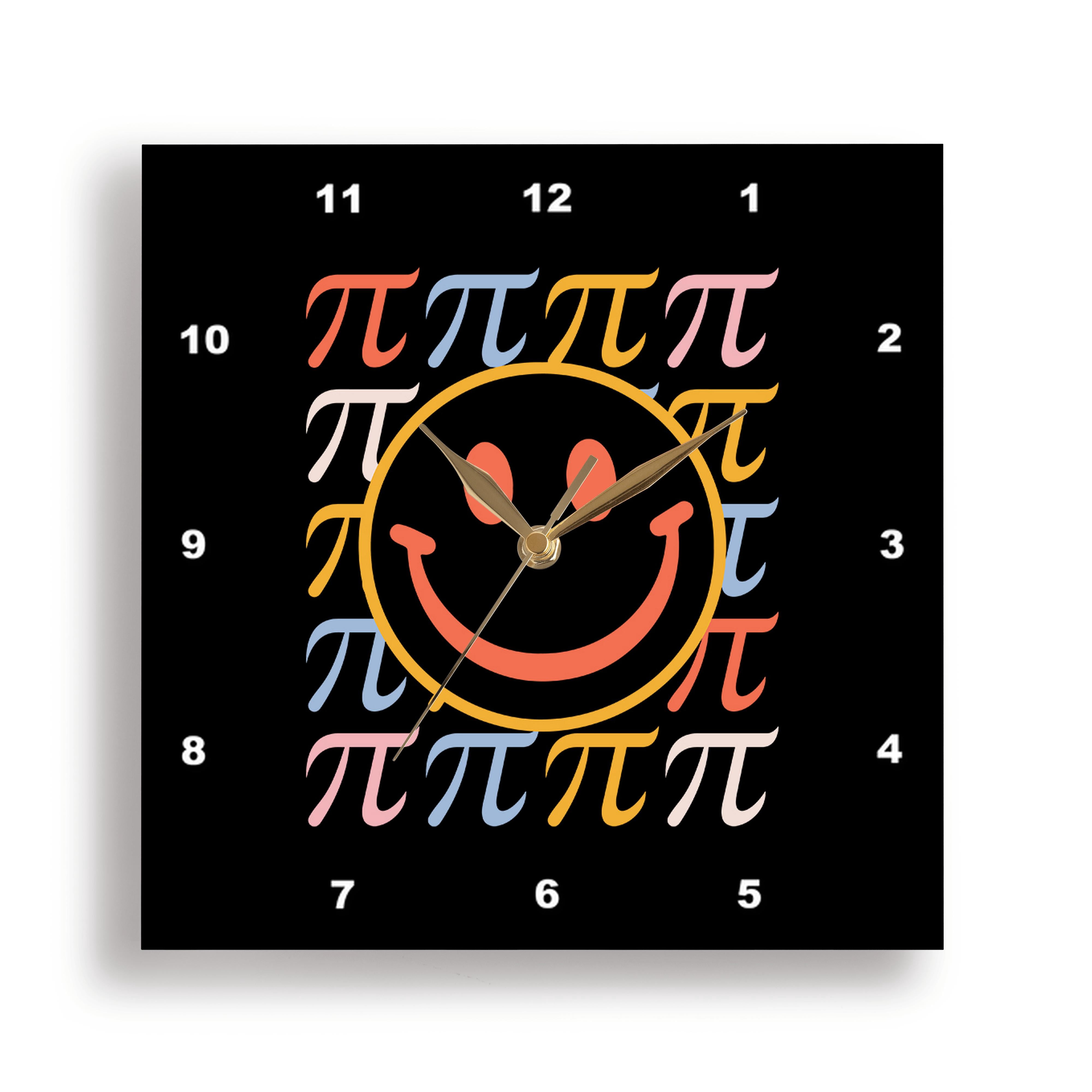 3dRose, A square of a colorful letters Pi on black and a smiley ...