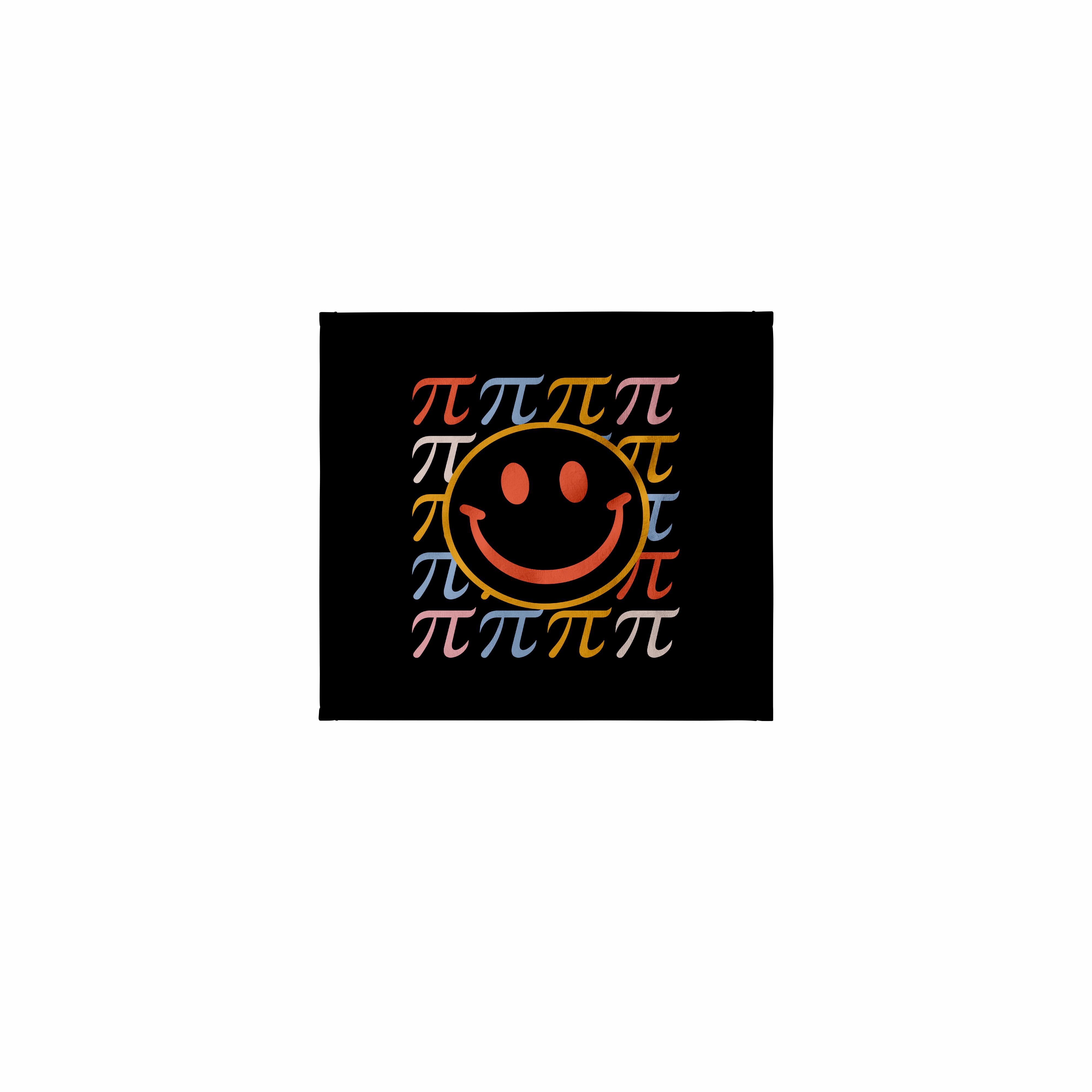 3dRose, A square of a colorful letters Pi on black and a smiley ...