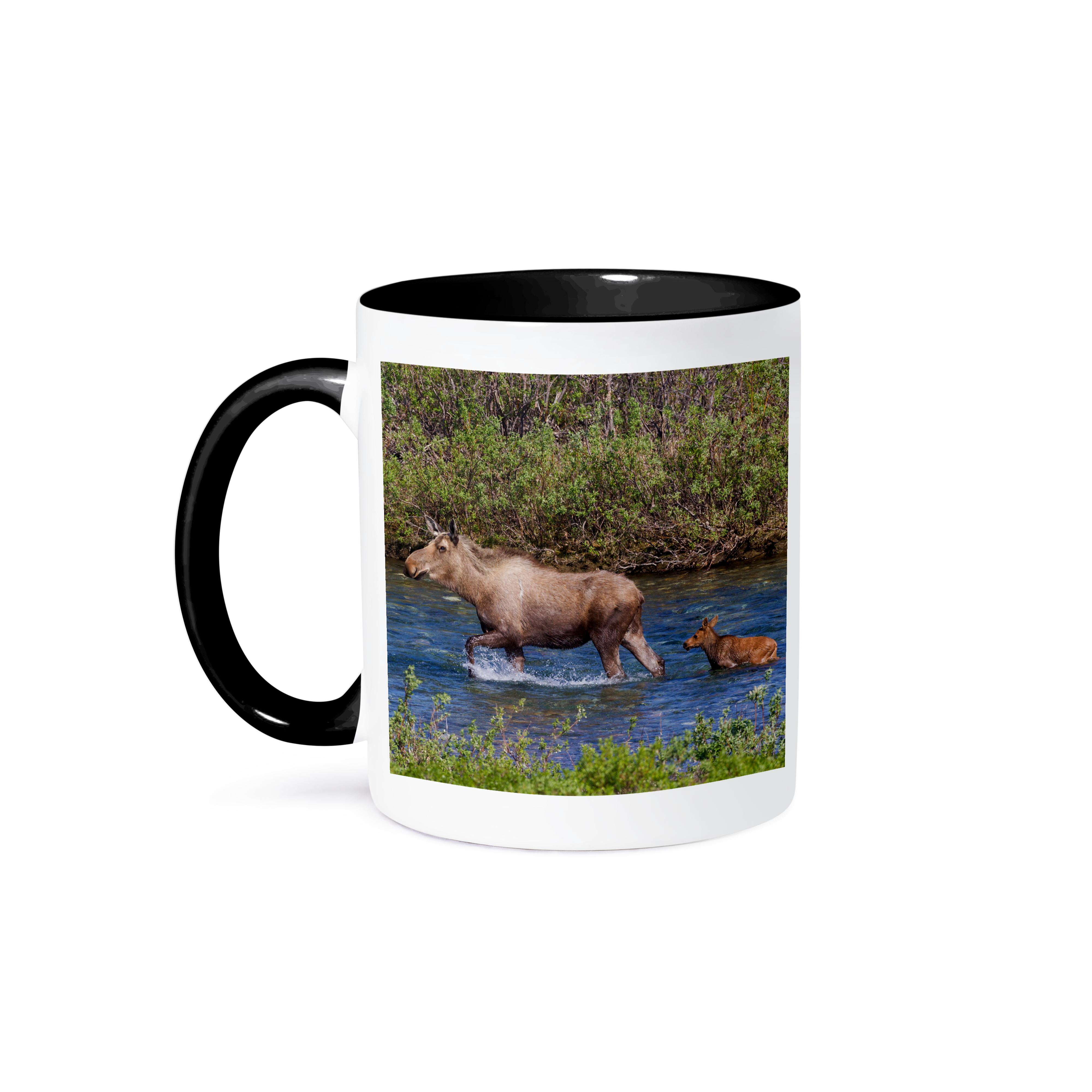 Alaskan Cow Moose With Young Calf, 11oz Two-Tone Black Mug - Walmart.com