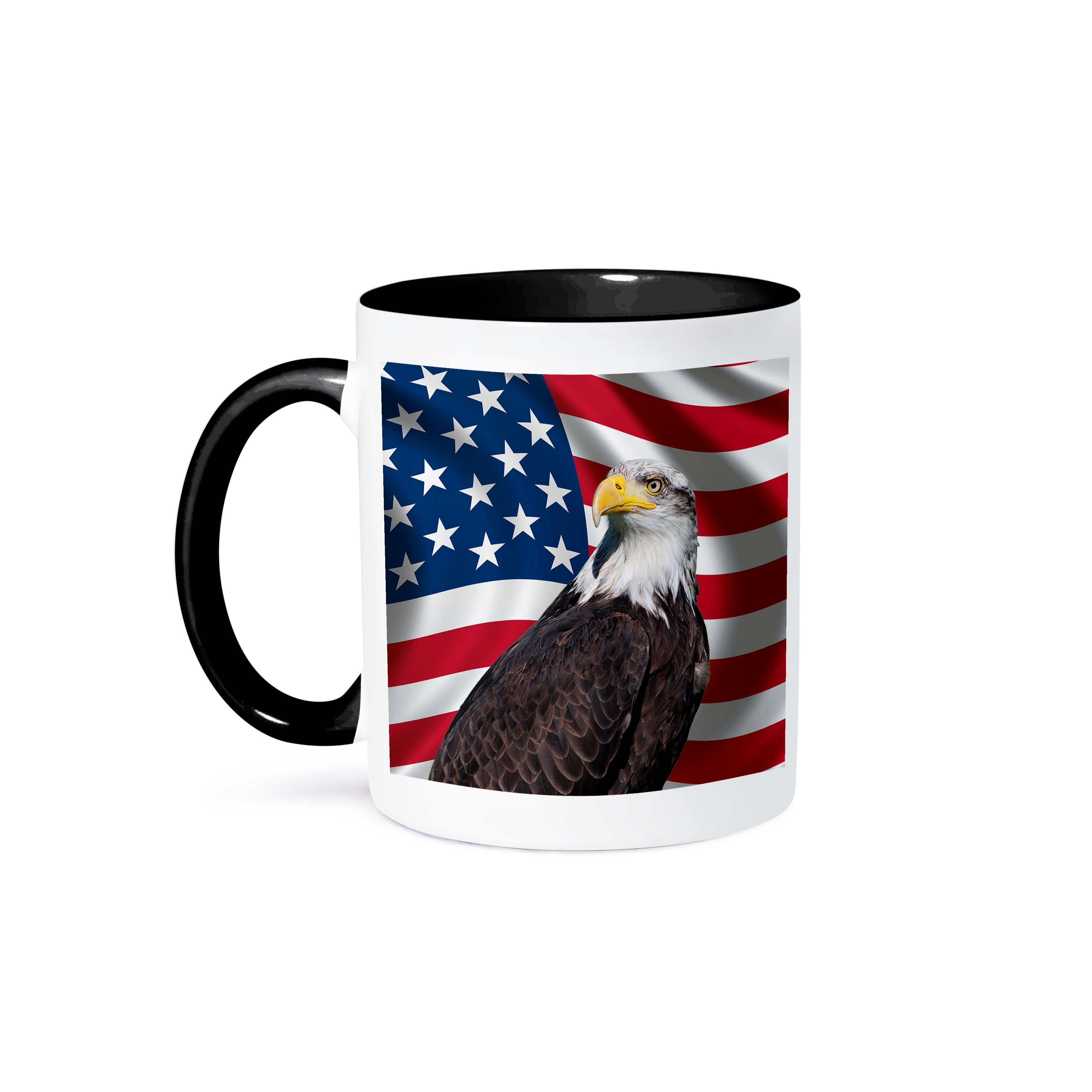 3dRose, American Flag USA Bald Eagle Patriotism Patriotic Stars Stripes, 11oz Two-Tone Black Mug ...
