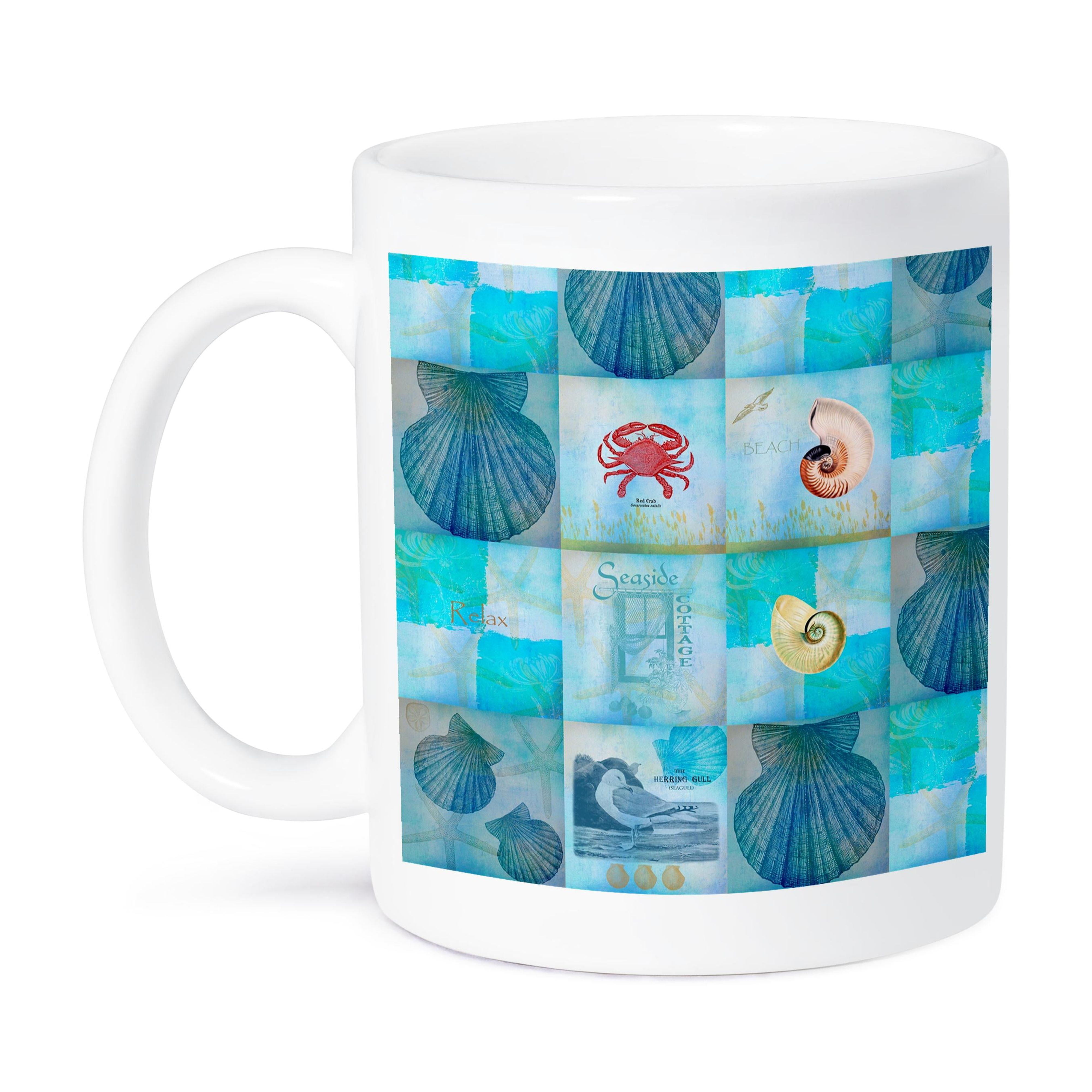 3dRose, Aqua Beach Seashell Collage Art, 15oz Mug - Walmart.com